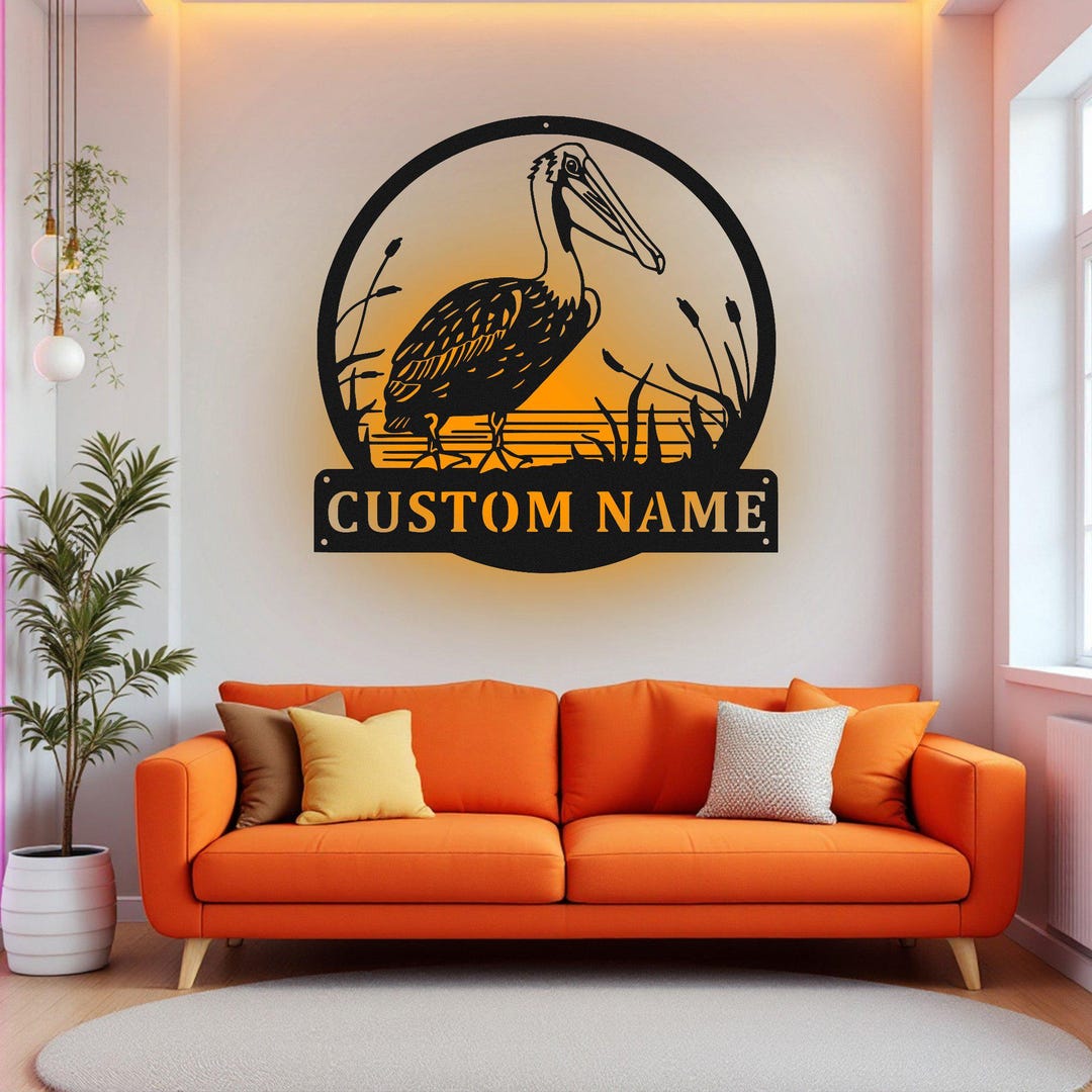 Custom Pelican Metal Wall Art With LED Light, Personalized Pelican Name ...