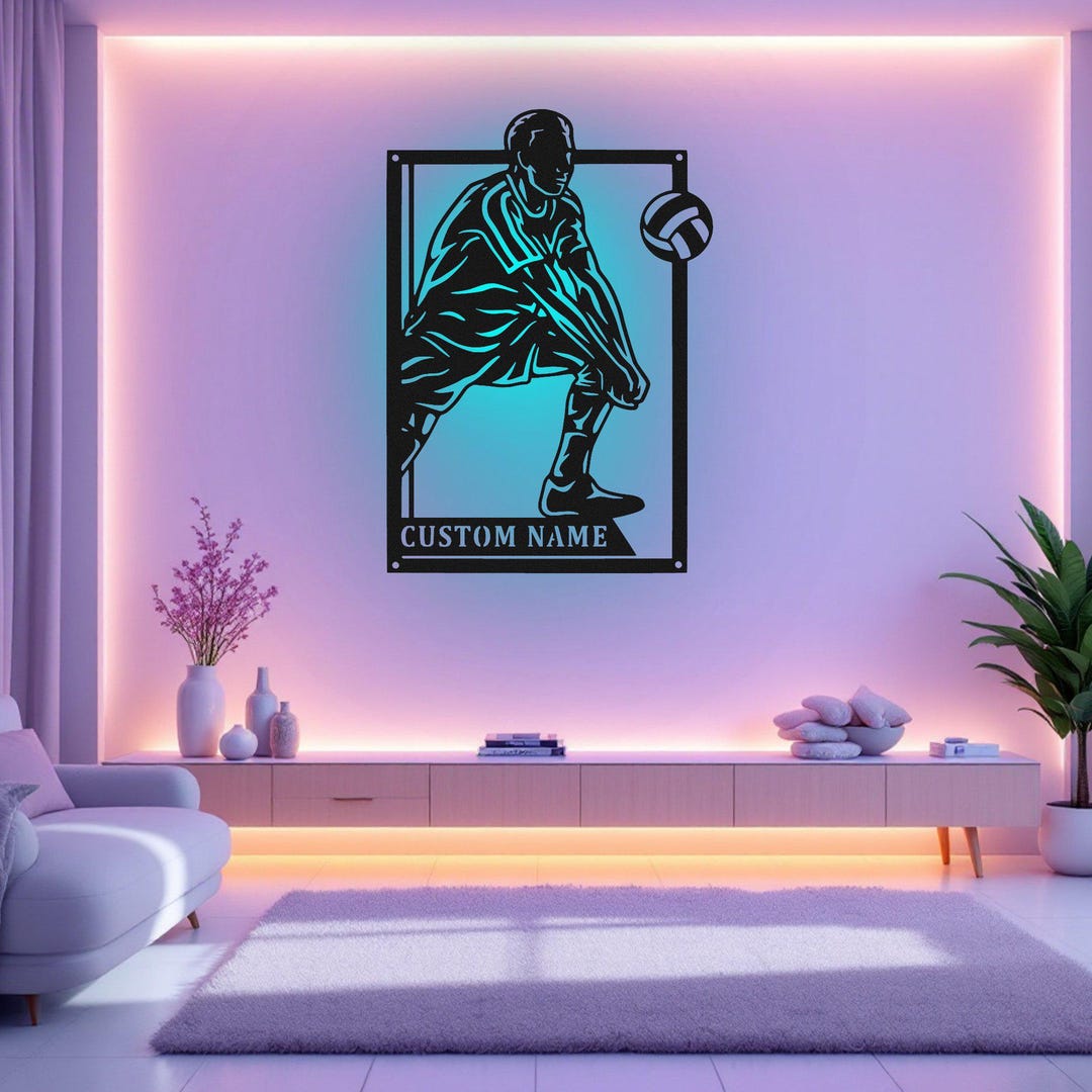 Custom Male Volleyball Signage Metal Sign With LED Light, Personalized ...