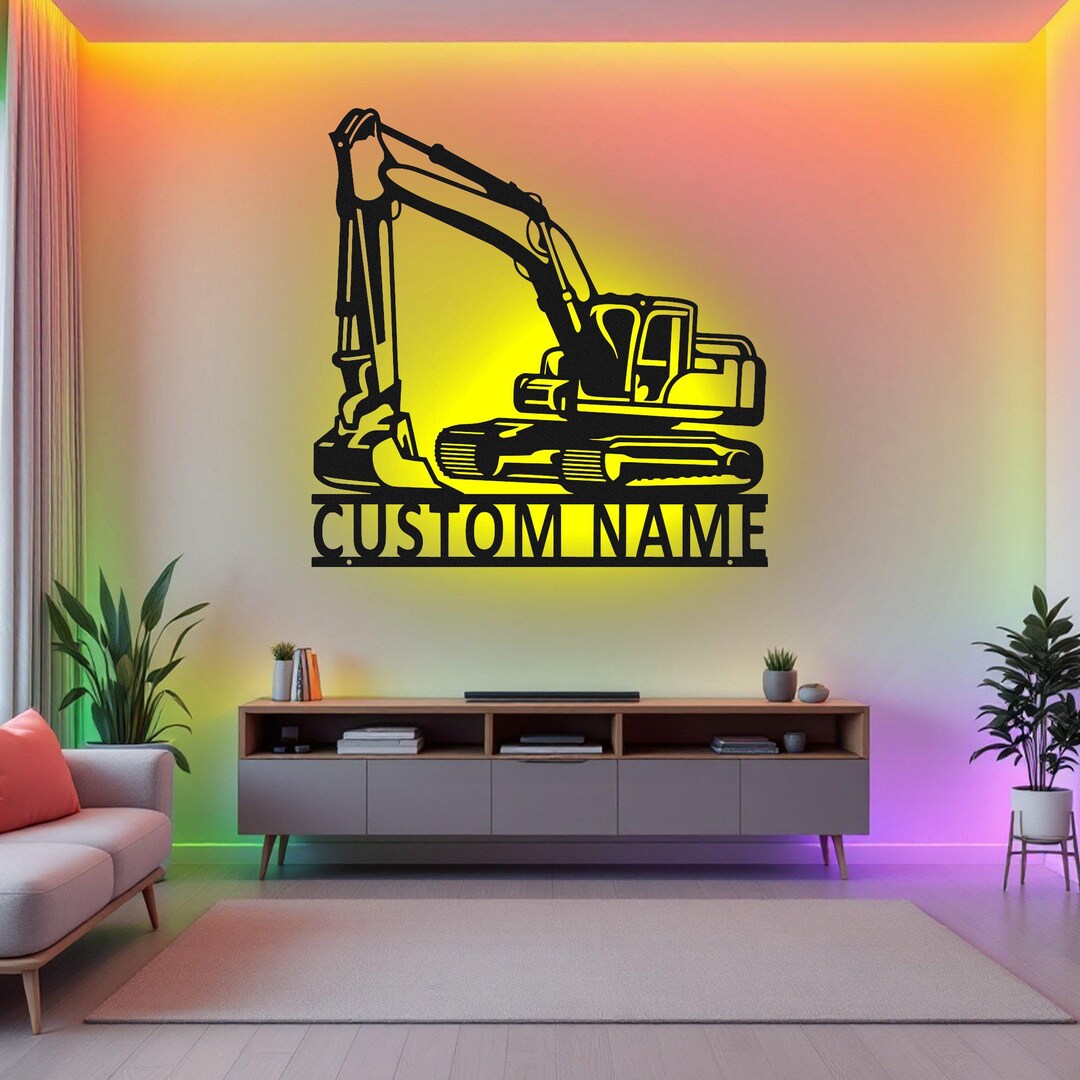 Custom Excavator Metal Wall Art With LED Light, Personalized Excavator ...