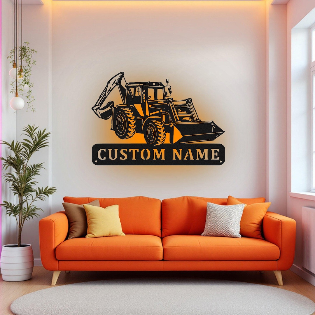 Custom Backhoe Truck Metal Wall Art With LED Light, Personalized ...