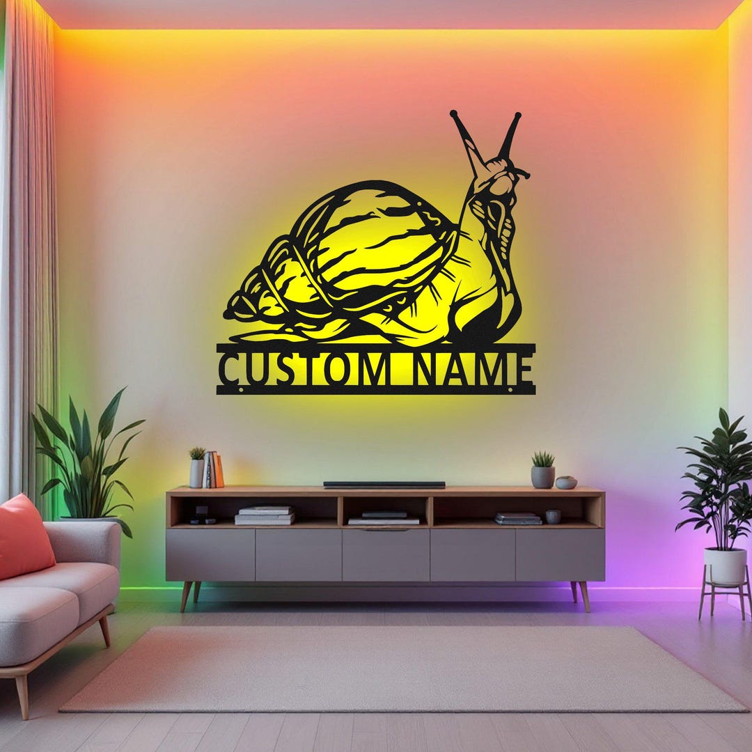 Custom Snail Metal Wall Art With LED Light, Personalized Snail Name ...