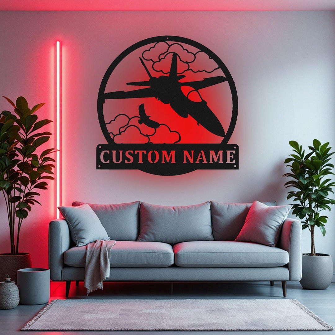 Custom Fighter Jet Metal Wall Art With LED Light, Personalized Fighter ...