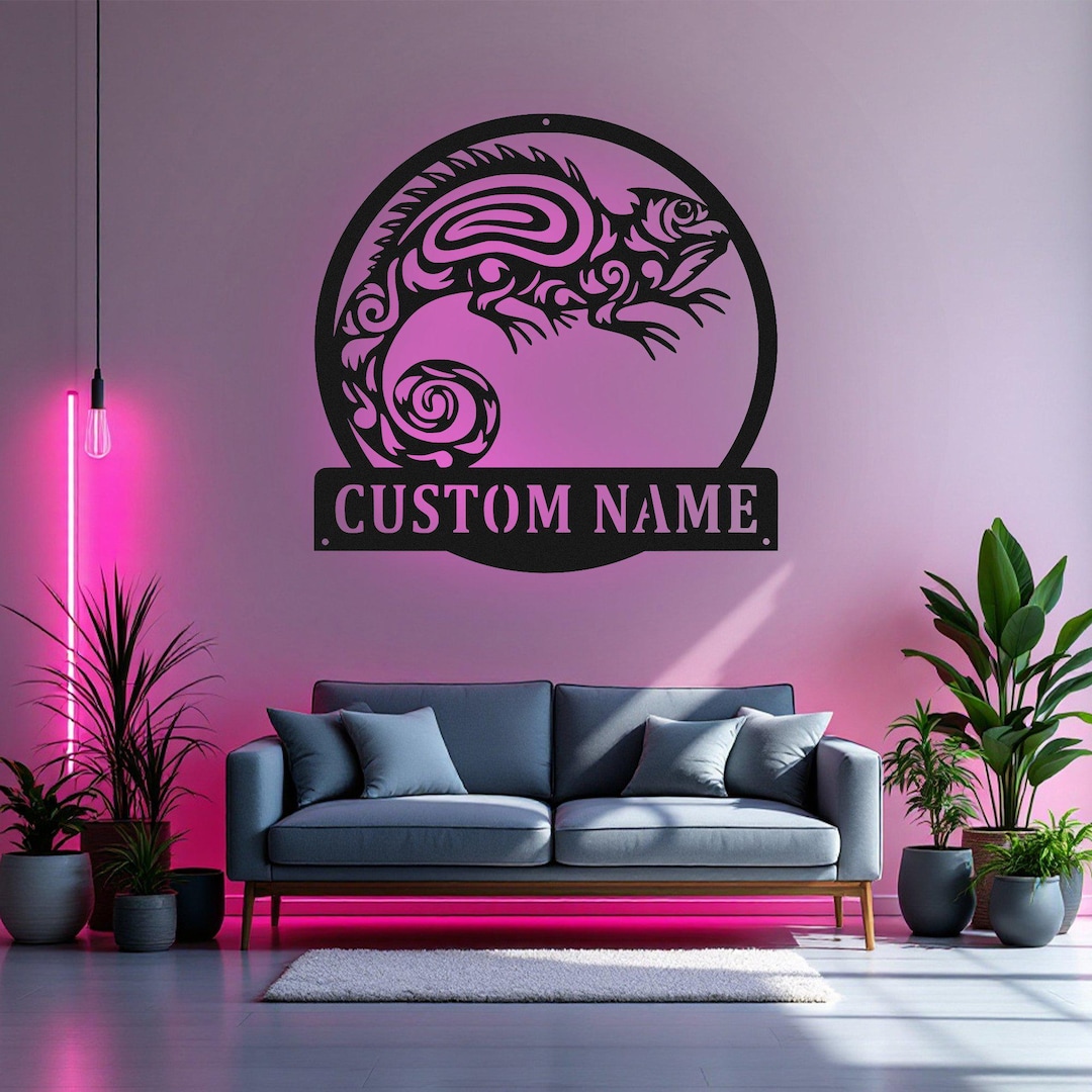 Custom Chameleon Metal Wall Art With LED Light, Personalized Chameleon ...