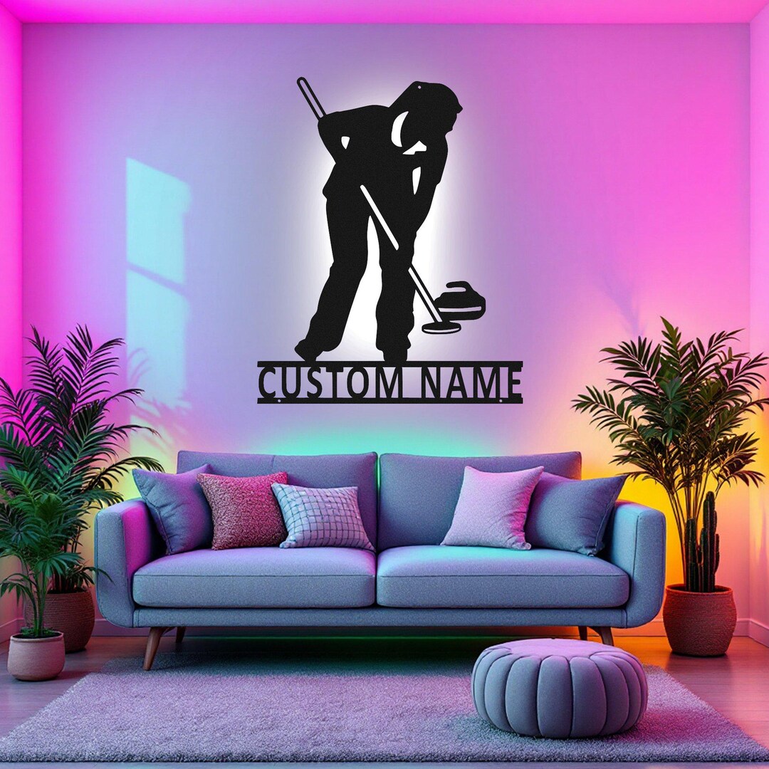 Custom Curling Metal Wall Art With LED Light, Personalized Curling ...