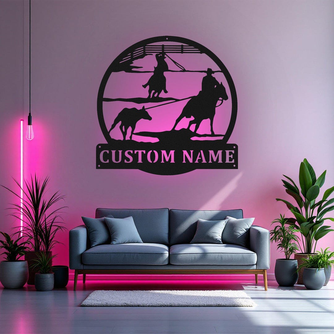 Custom Team Roper Cowboy Horse Metal Wall Art With LED Light ...