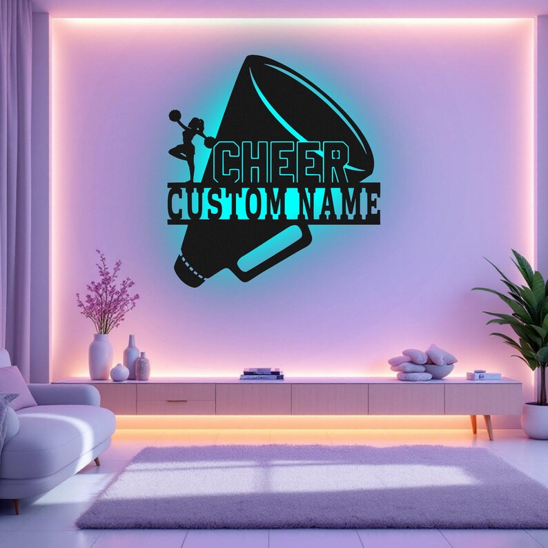 Custom Megaphone Cheerleader Metal Wall Art With LED Light ...