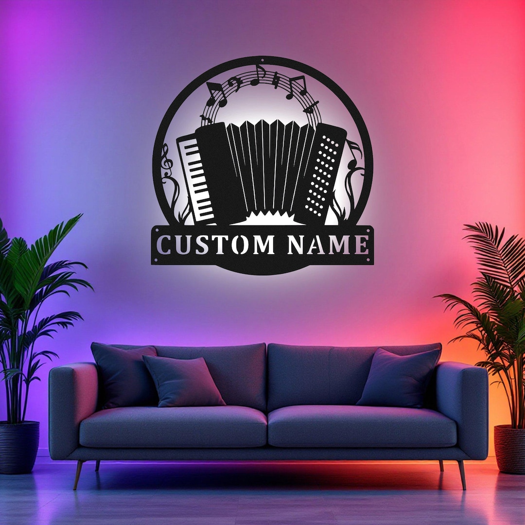 Custom Accordion Metal Wall Art With LED Light, Personalized Accordion ...