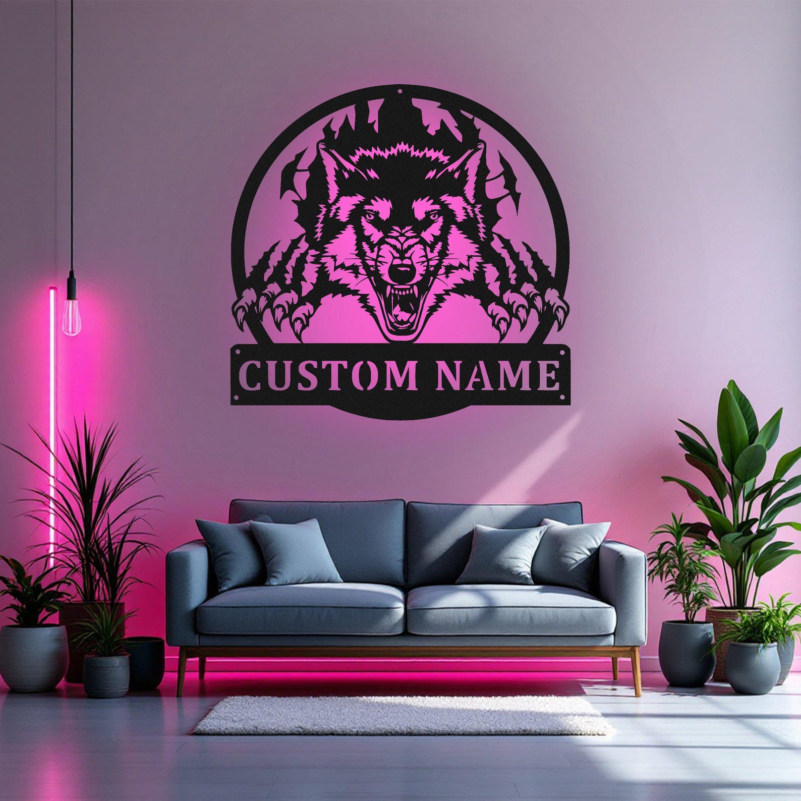 Custom Wolf Claws Scratch Metal Wall Art With LED Light, Personalized ...