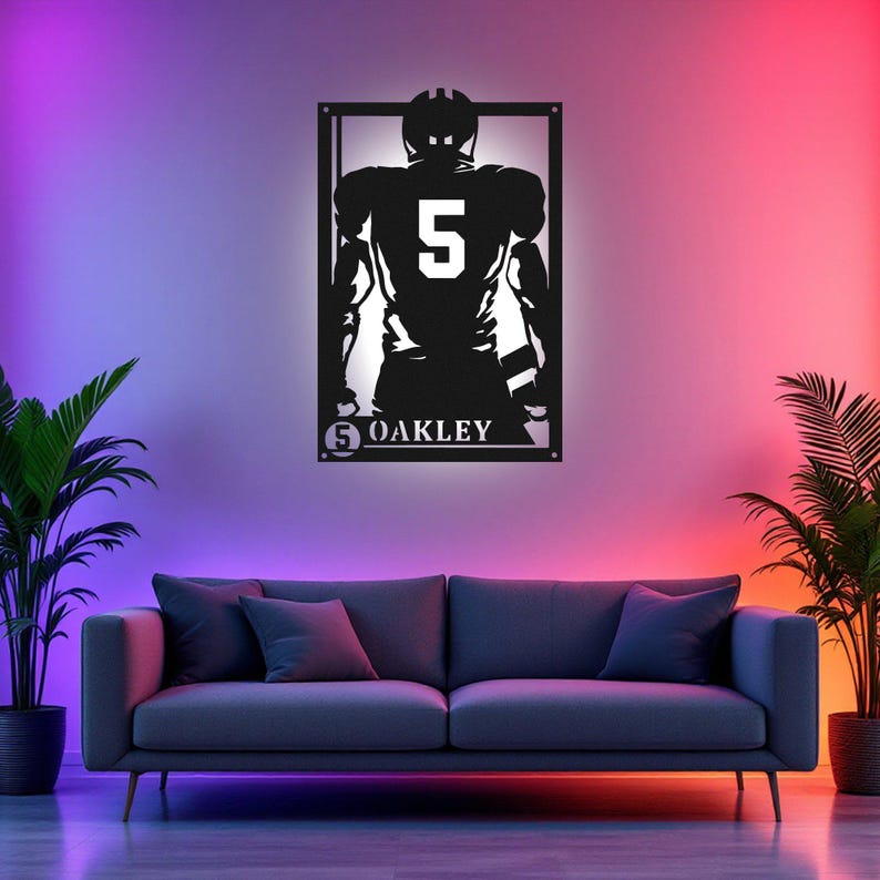 Custom Football Signage Metal Wall Art With LED Light, Personalized ...
