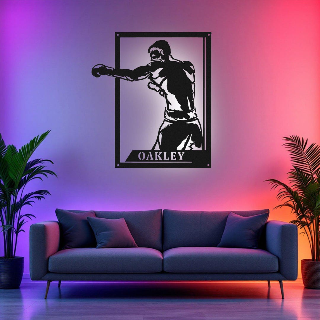 Custom Boxing Signage Metal Wall Art With LED Light, Personalized ...