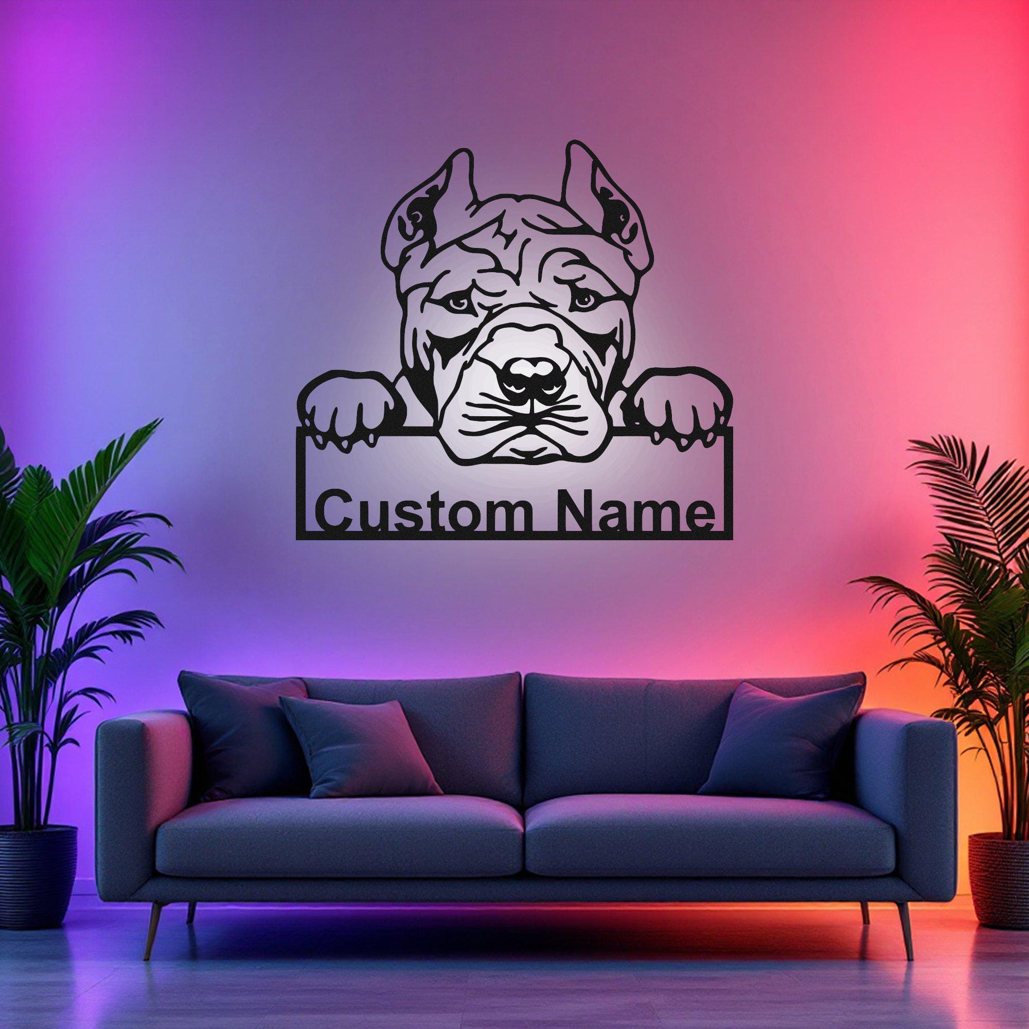 Custom American Bully Metal Wall Art With LED Light, Personalized ...