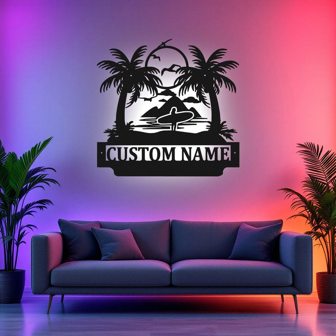 Custom Summer Vibes Surfer Metal Wall Art With LED Light, Personalized ...