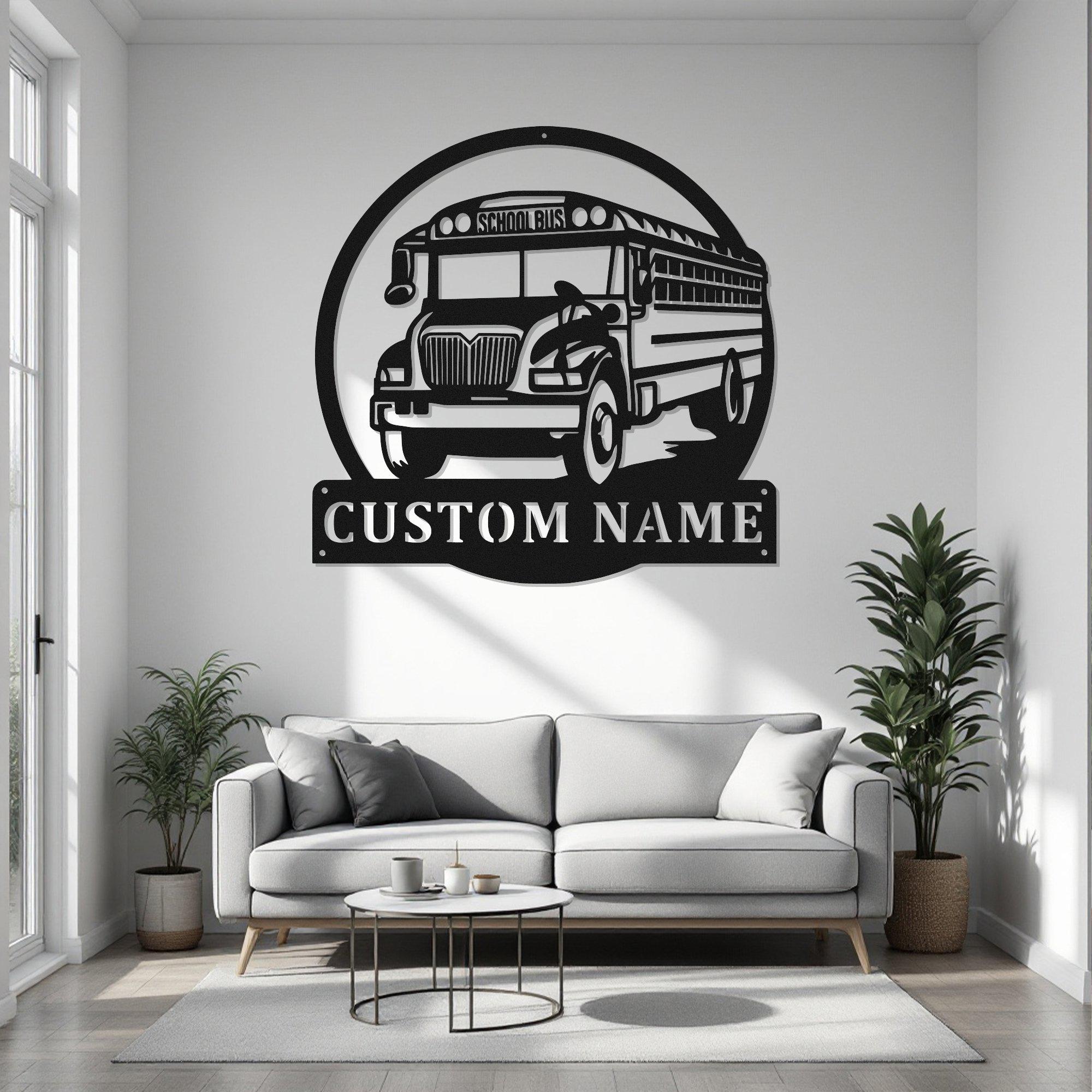 Custom School Bus Metal Wall Art With LED Light, Personalized Bus ...