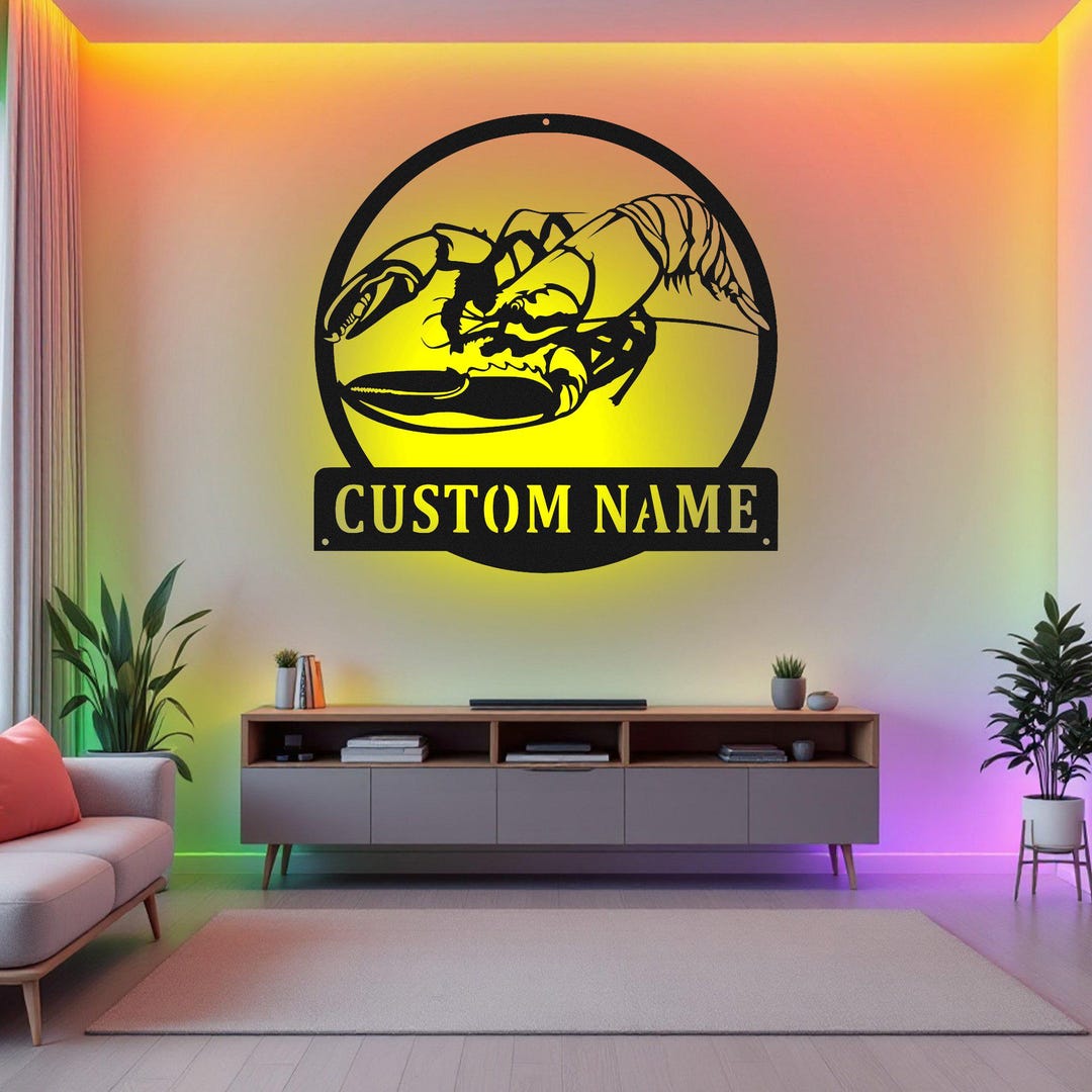 Custom Lobster Metal Wall Art With LED Light, Personalized Lobster Name ...