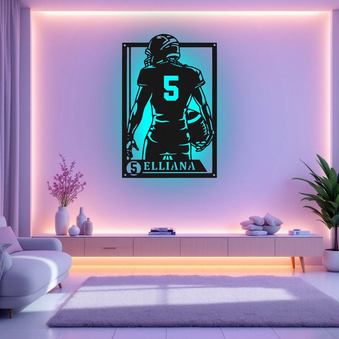 Custom Female Football Signage Metal Sign With LED Light, Personalized ...
