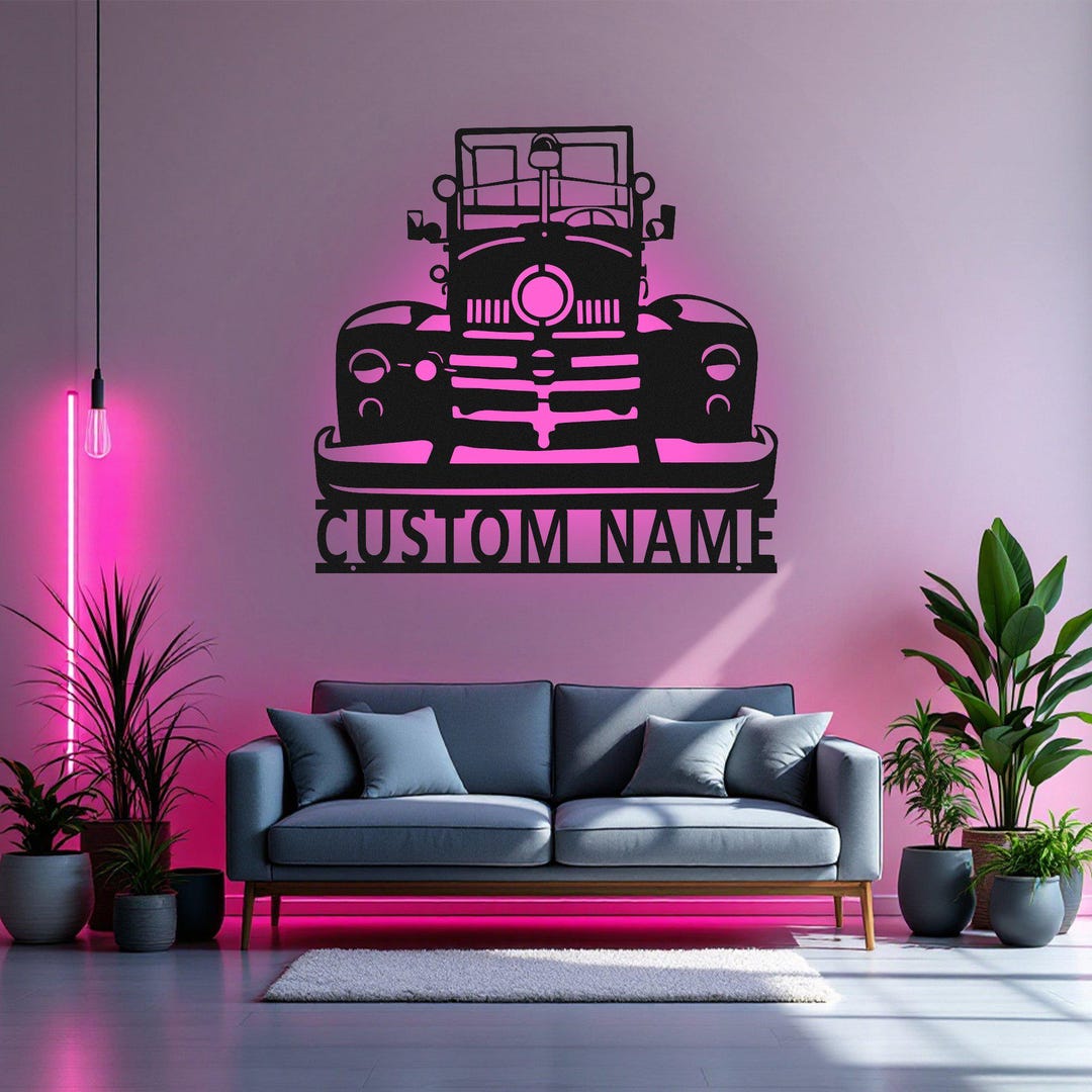 Custom Vintag Fire Truck Metal Wall Art With LED Light, Personalized ...
