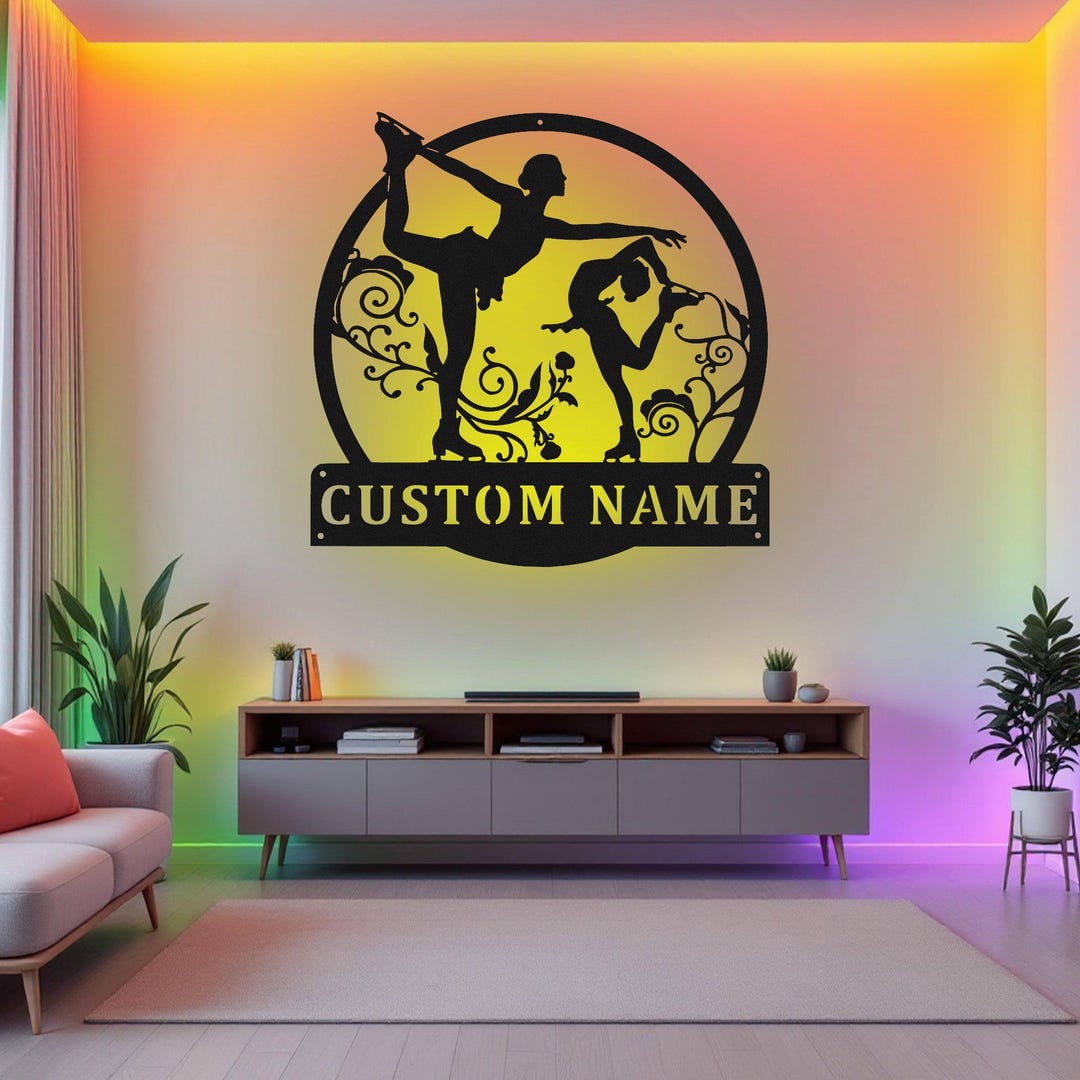 Custom Figure Skating Metal Wall Art With LED Light, Personalized ...