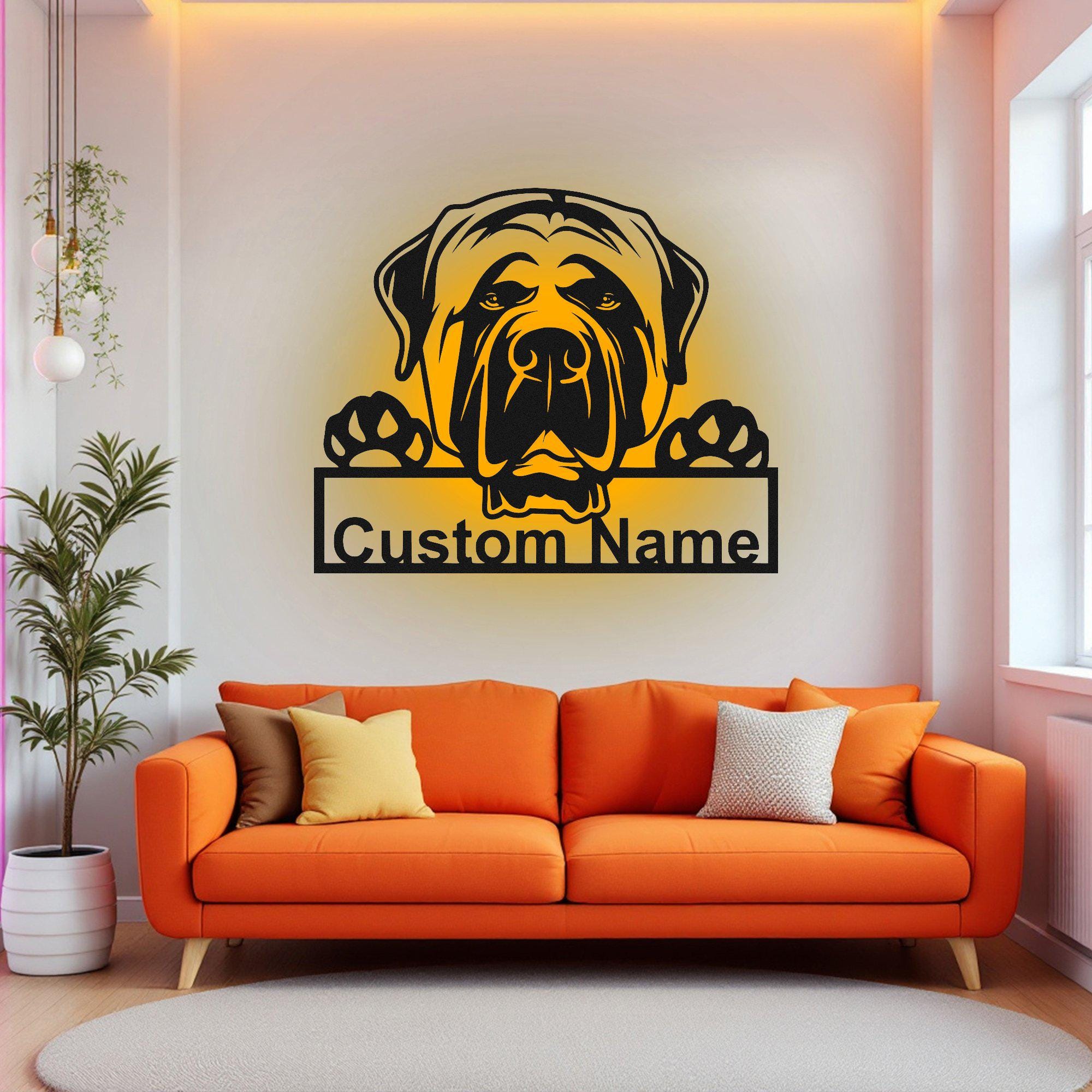 Custom English Mastiff Metal Wall Art With LED Light, Personalized ...