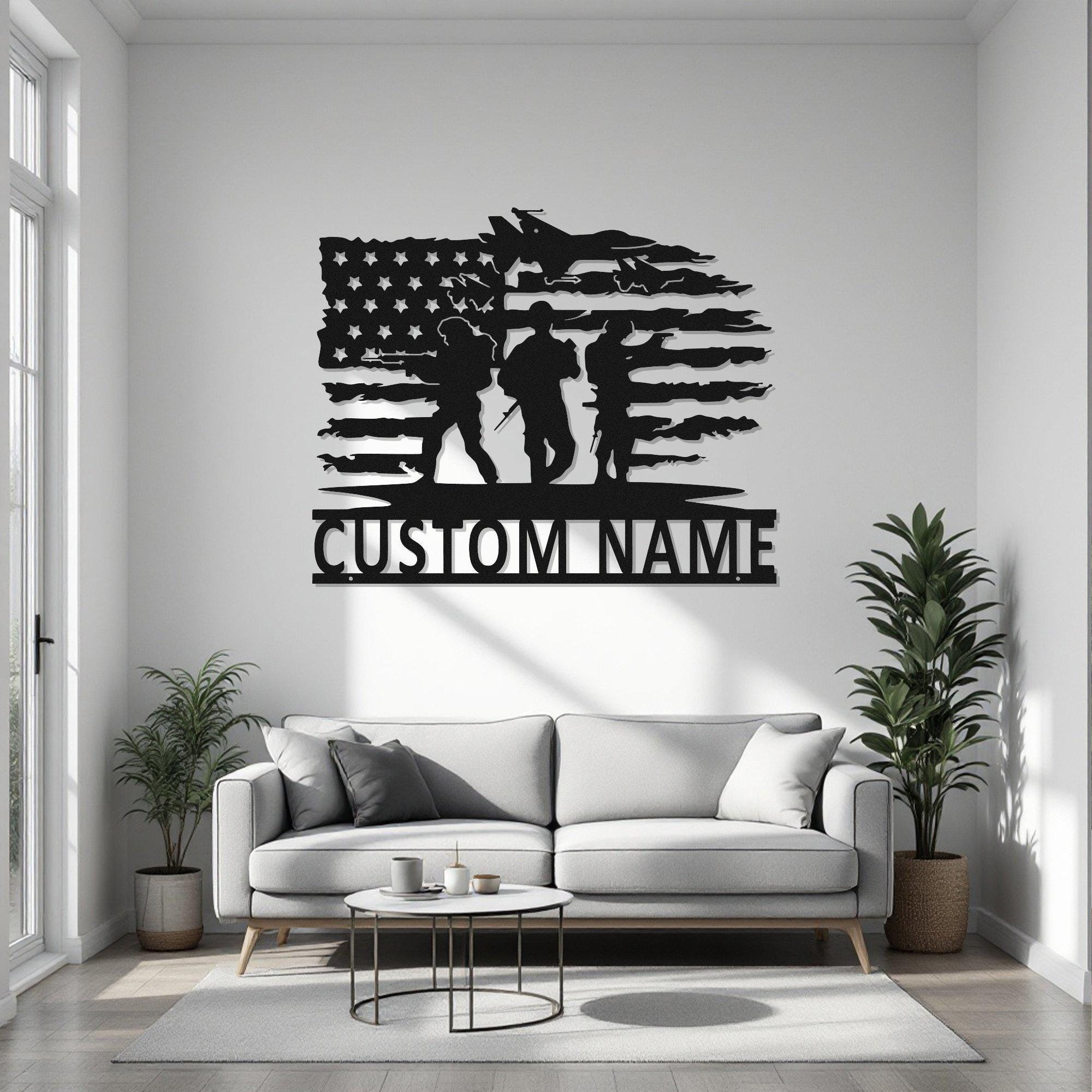 Custom US Soldier Metal Wall Art With LED Light, Personalized Soldier ...