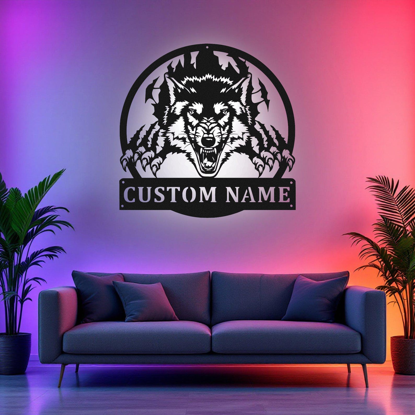 Custom Wolf Claws Scratch Metal Wall Art With LED Light, Personalized ...