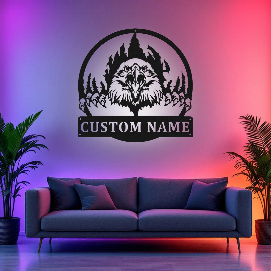 Custom Eagle Claws Scratch Metal Wall Art With LED Light, Personalized ...