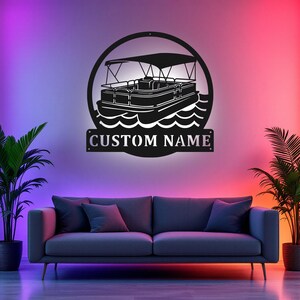 Custom Pontoon Boat Metal Wall Art With LED Light, Personalized Pontoon Boat Name Sign ...