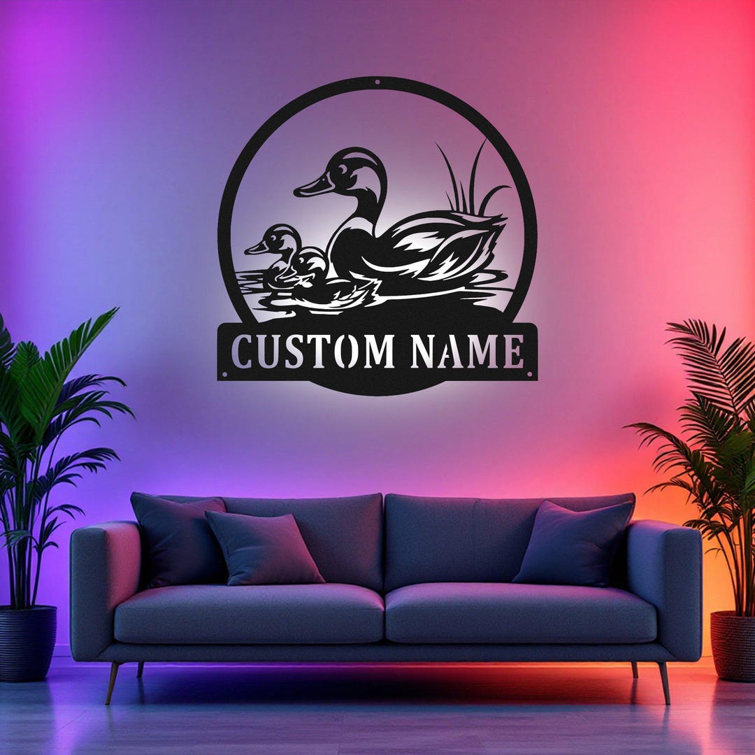 Custom Duck Metal Sign With LED Light, Personalized Duck Name Sign ...