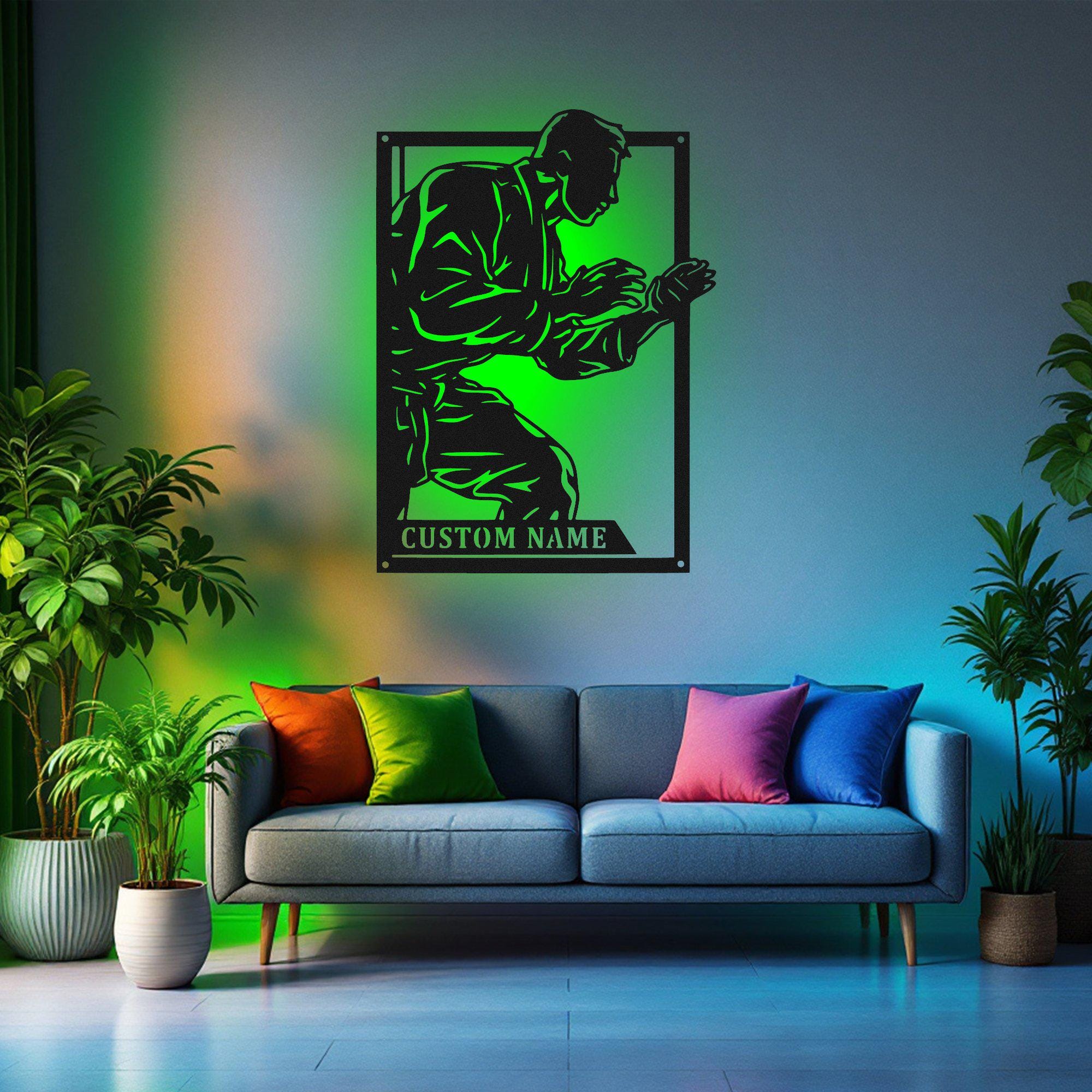 Custom Male Jiu Jitsu Signage Metal Wall Art With LED Light ...