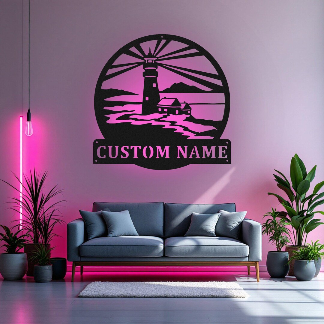 Custom Lighthouse Nautical Round Metal Wall Art With LED Light ...
