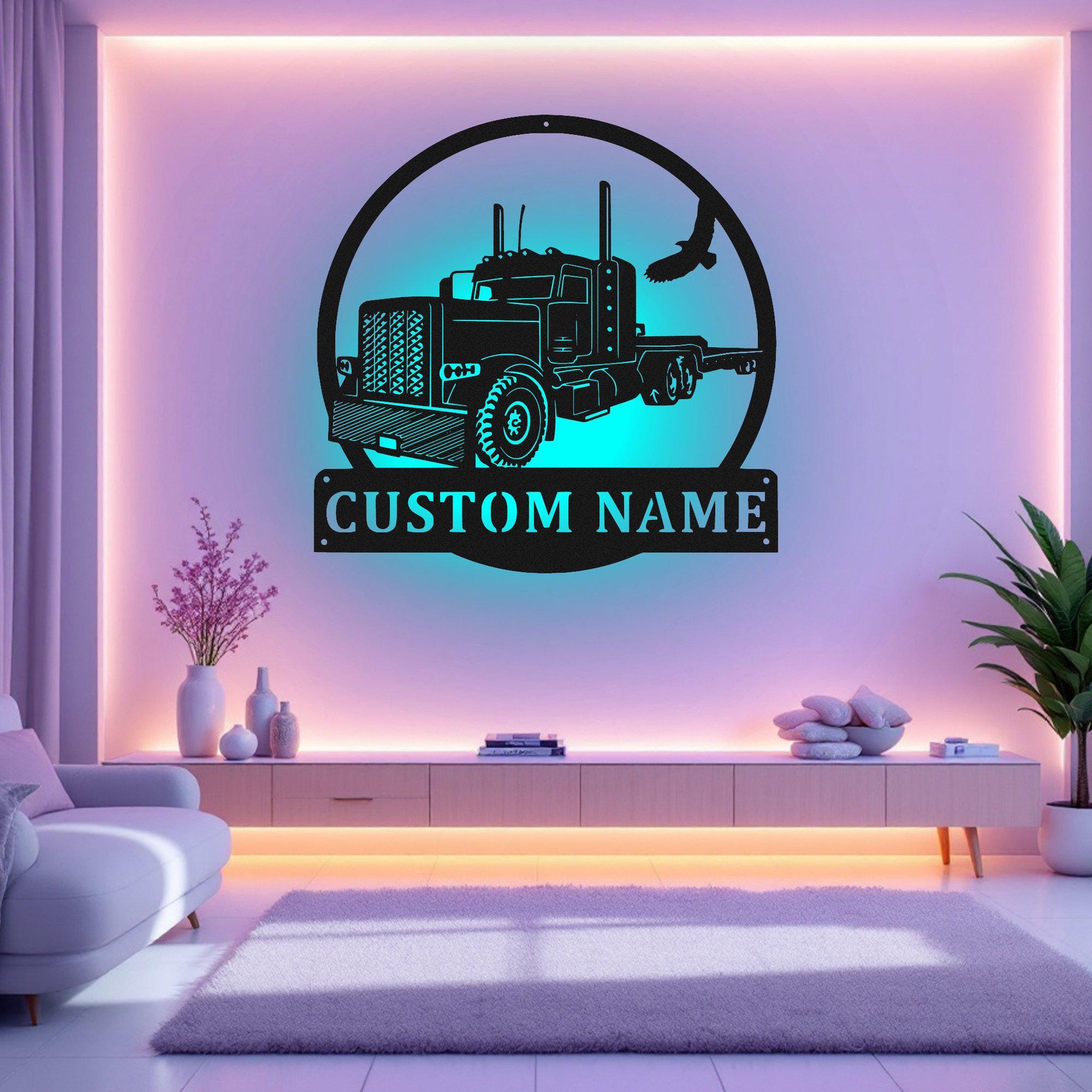 Custom Semi Truck Metal Wall Art With LED Light, Personalized Semi ...