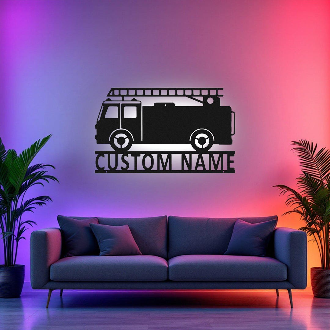 Custom Fire Truck Metal Wall Art With LED Light, Personalized Fire ...