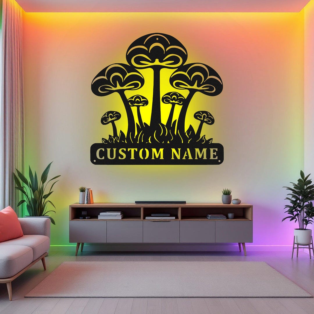 Custom Mushroom Metal Wall Art With LED Light, Personalized Mushroom ...