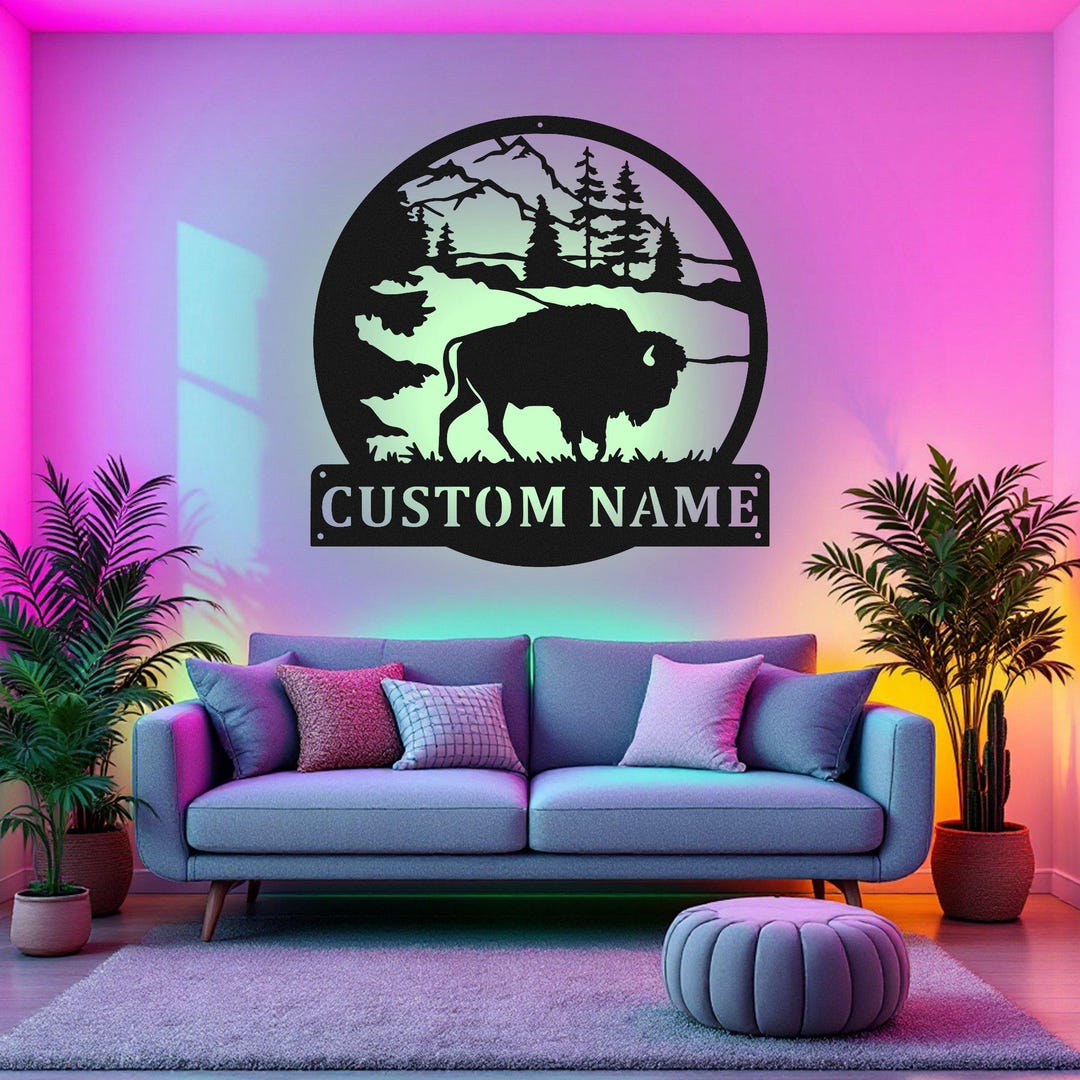 Custom American Bison Metal Wall Art With LED Light, Personalized Bison ...