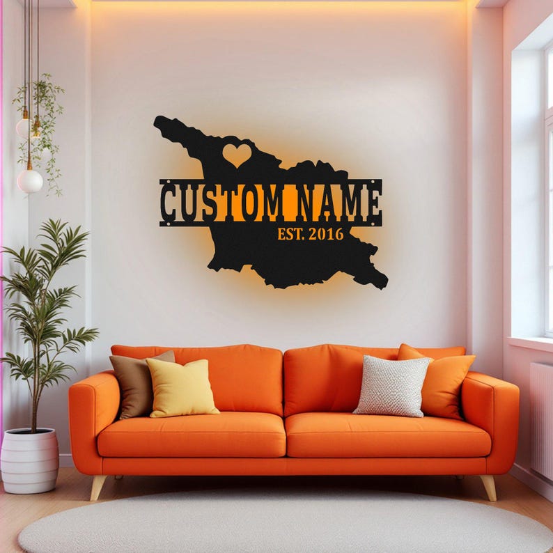 Custom Georgia Map Metal Wall Art With Led Light, Personalized Georgia ...