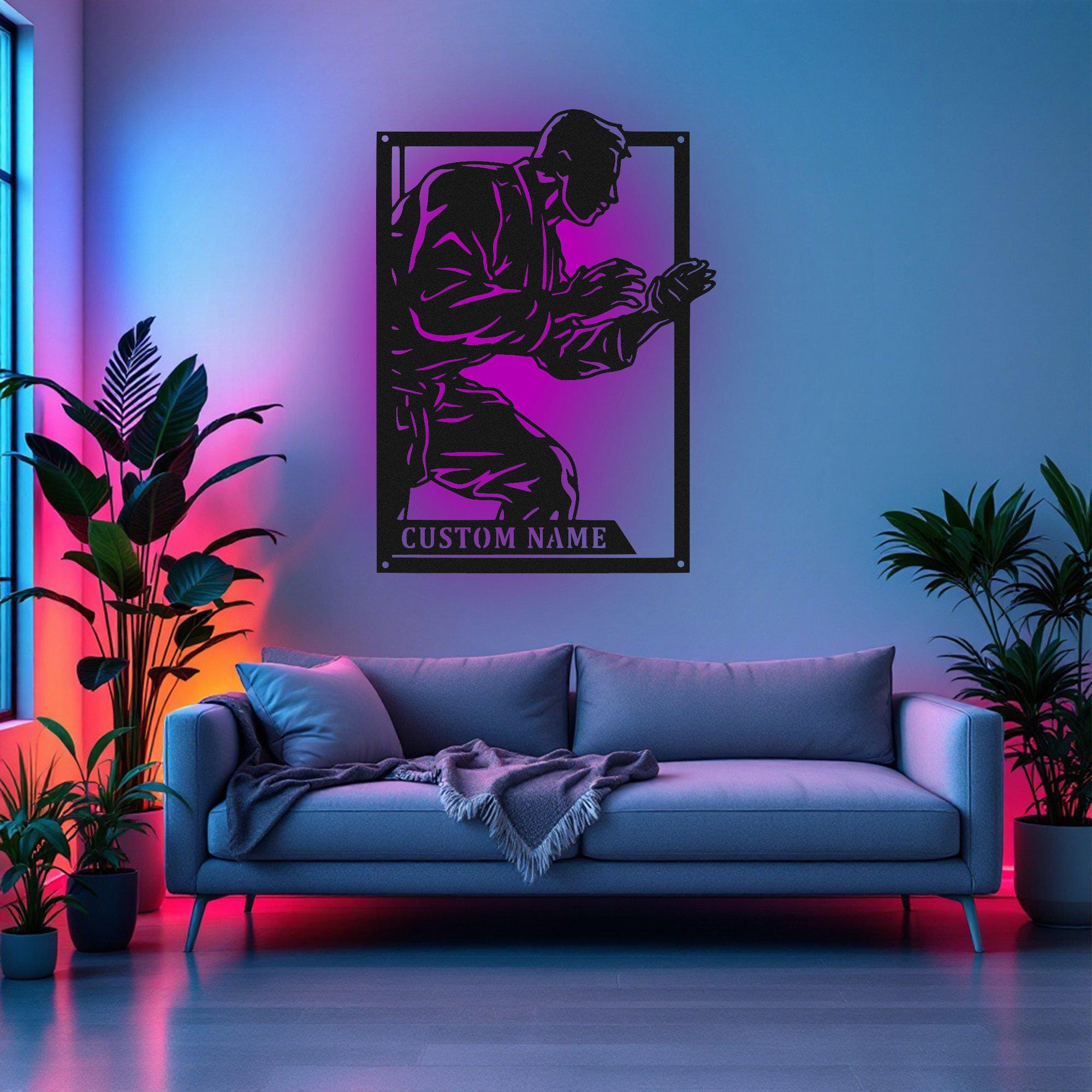 Custom Male Jiu Jitsu Signage Metal Wall Art With LED Light ...
