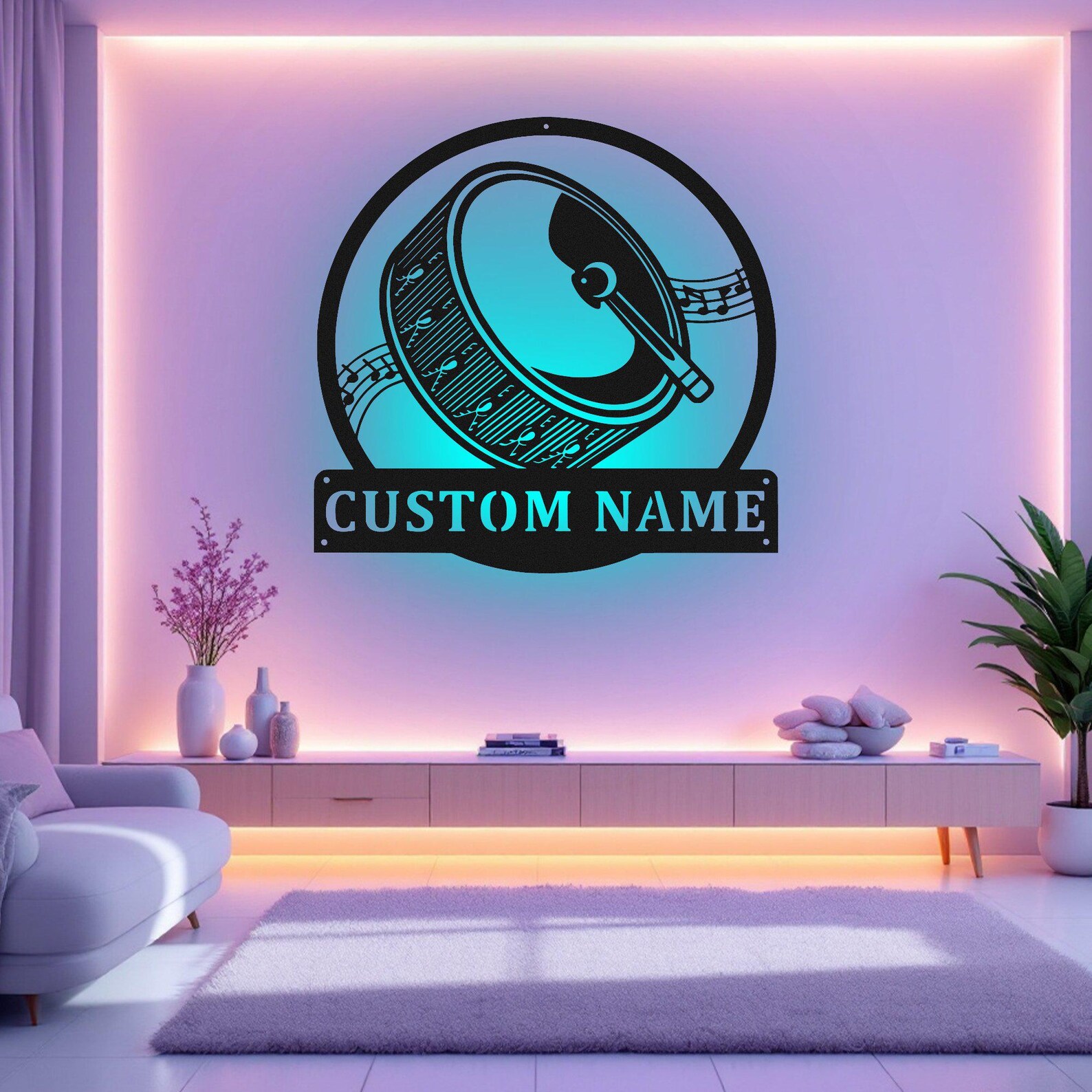 Custom Drums Musical Instrument Metal Wall Art With LED Light ...