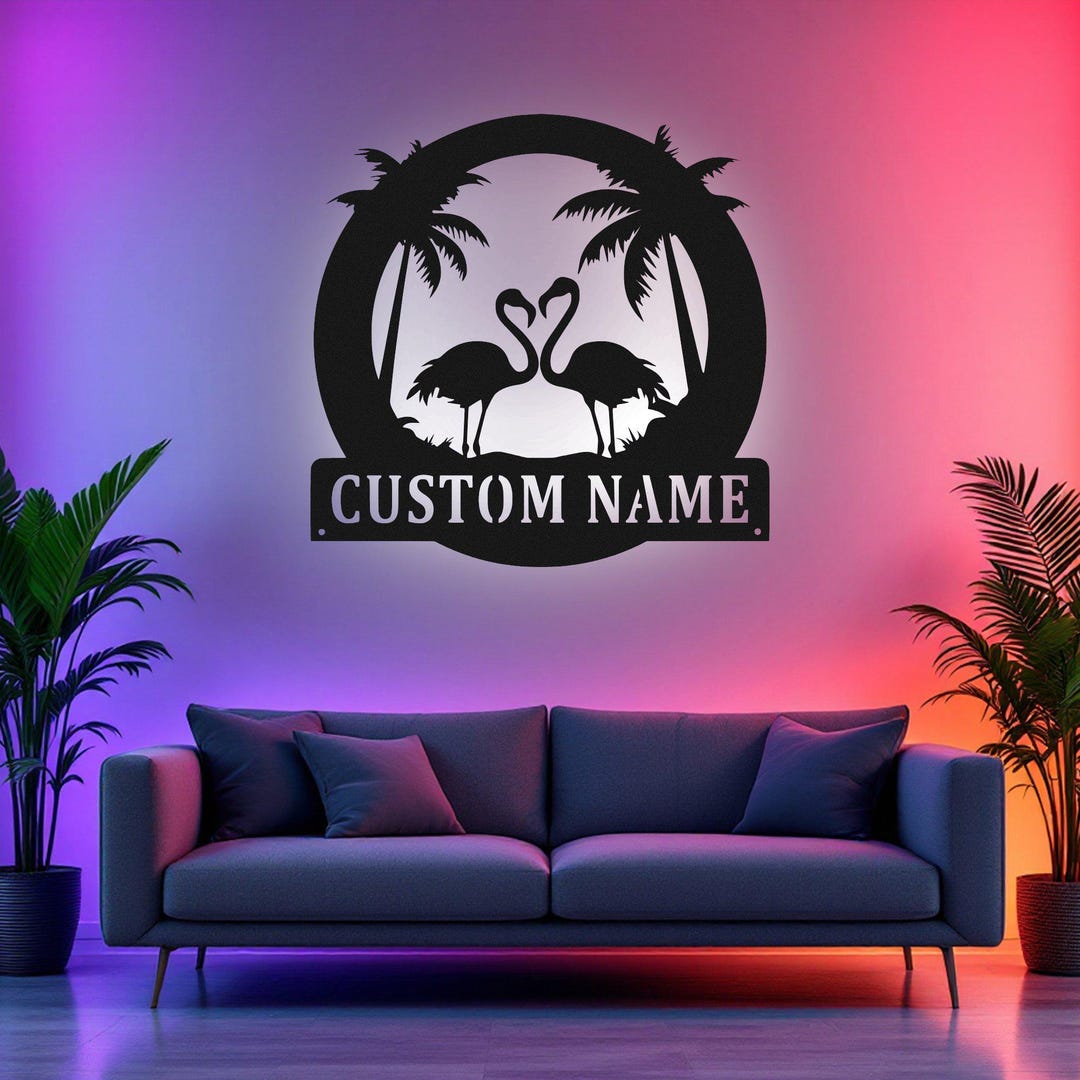 Custom Flamingo Metal Sign With LED Light, Personalized Flamingo Name ...