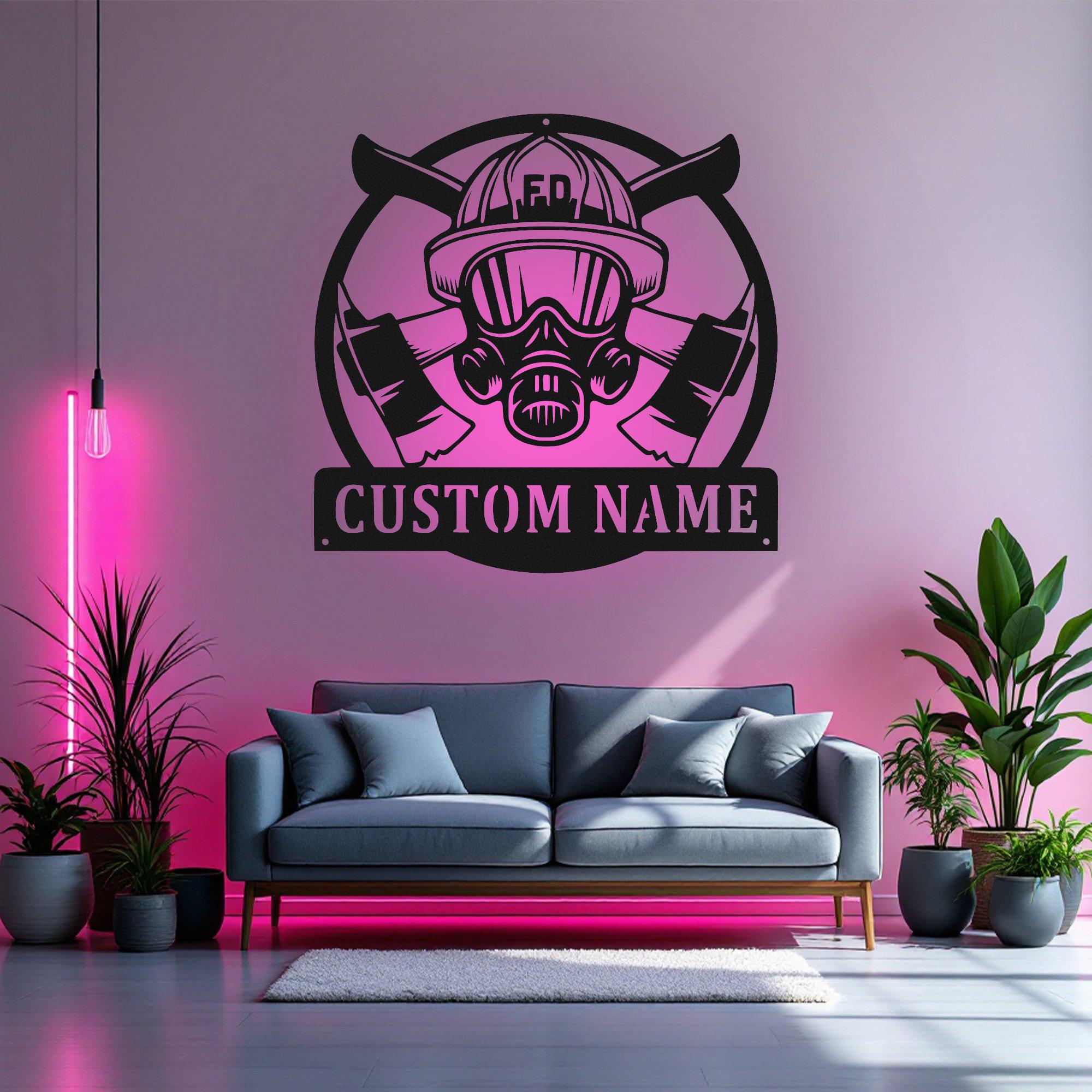Custom Fire Department Metal Wall Art With LED Light, Personalized ...