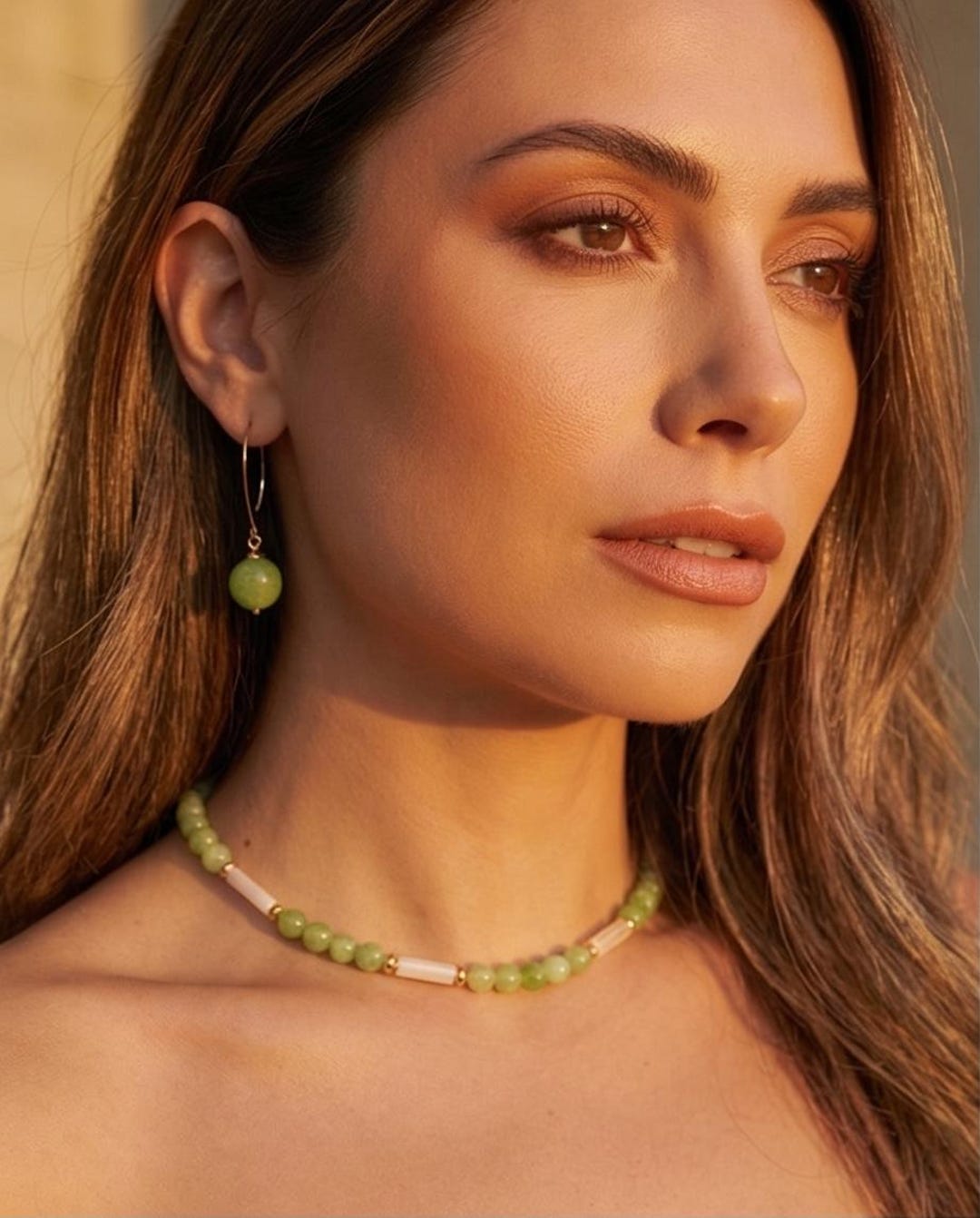 Green Lime and White/green Jade and Mather of Pearls/ Gold Silver 925 ...