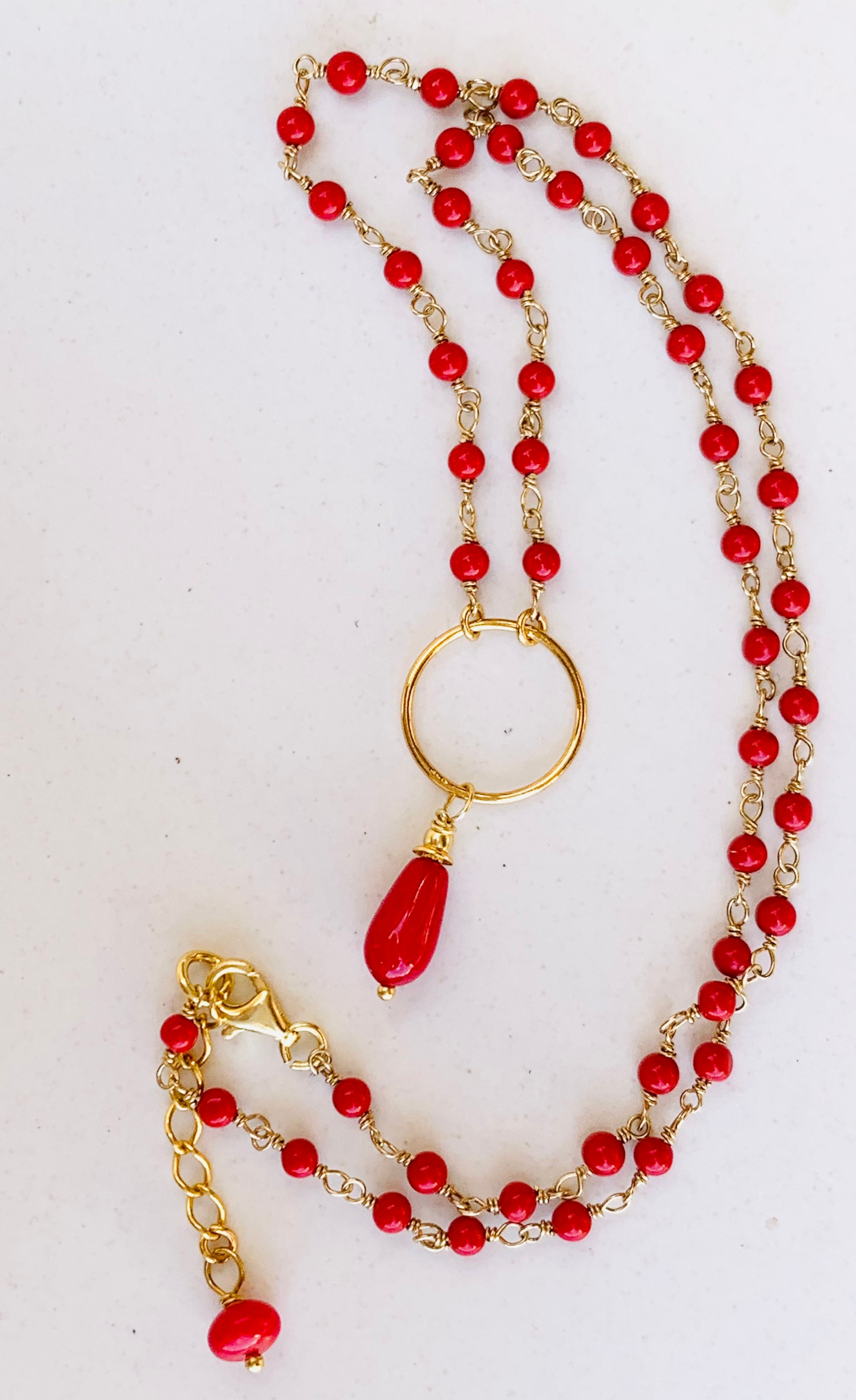 Red Necklace/red Coral Necklace/ Red Coral Rosary Circle and Drop ...