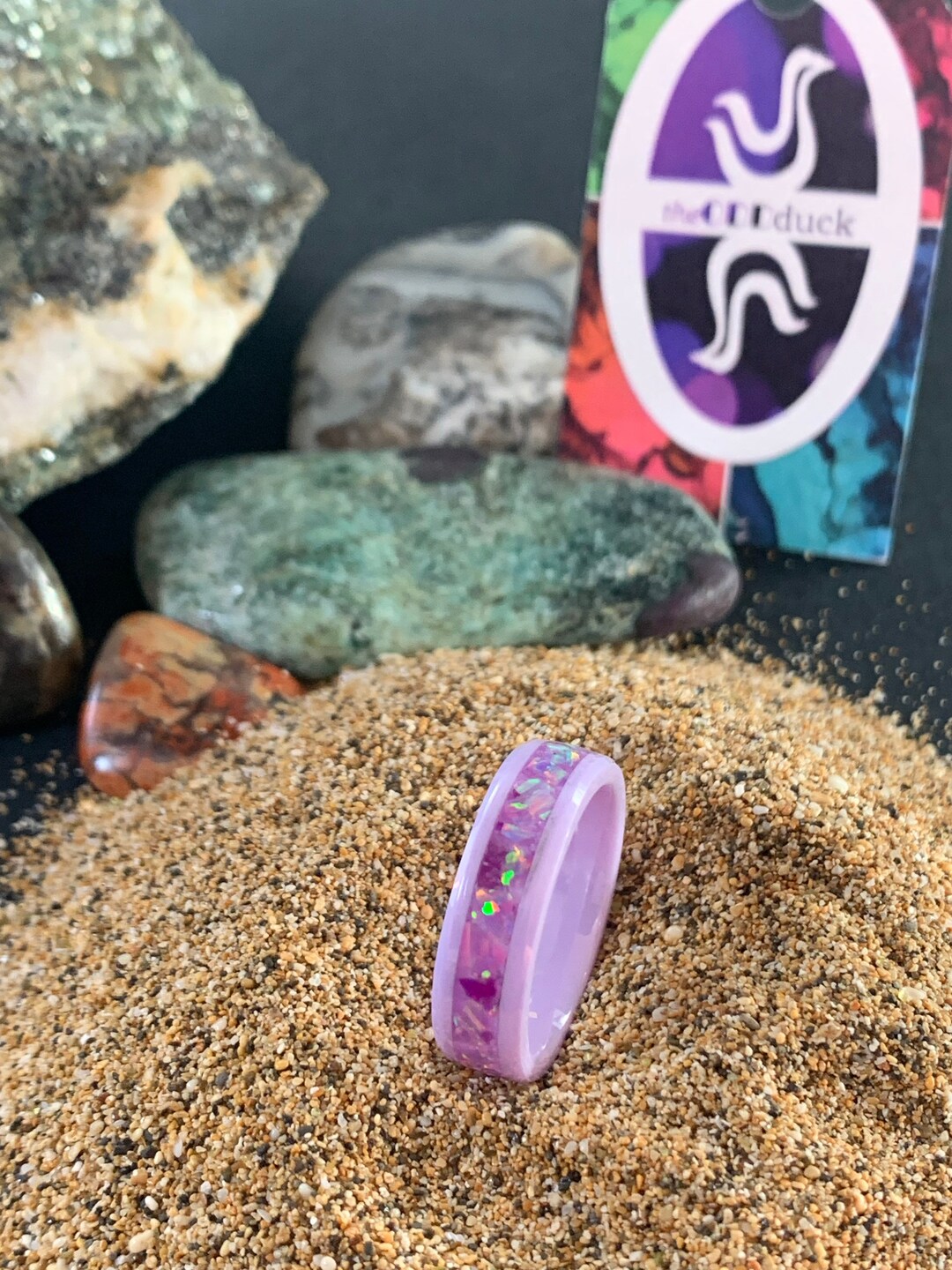 Periwinkle Paradise by the Odd Duck Custom Inlay Ring Purple Ceramic ...