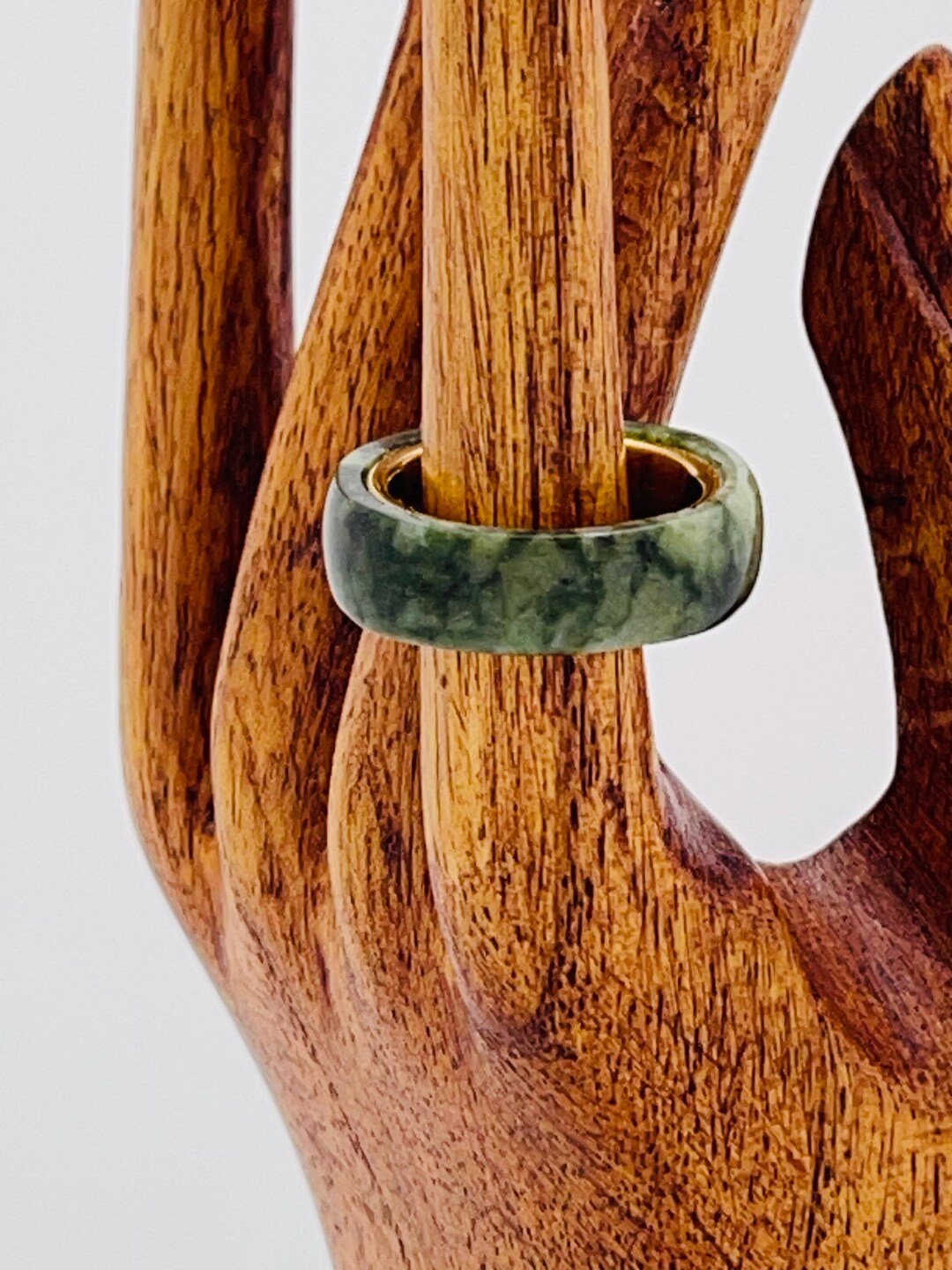 Wyoming Jade Ring Snowflake Jade Solid Stone Ring Gold Plated Tungsten ...