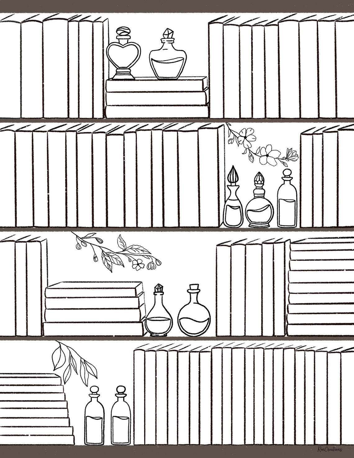 Bookshelf 1 Colouring Page | Digital Download | Bookish Colouring Page ...