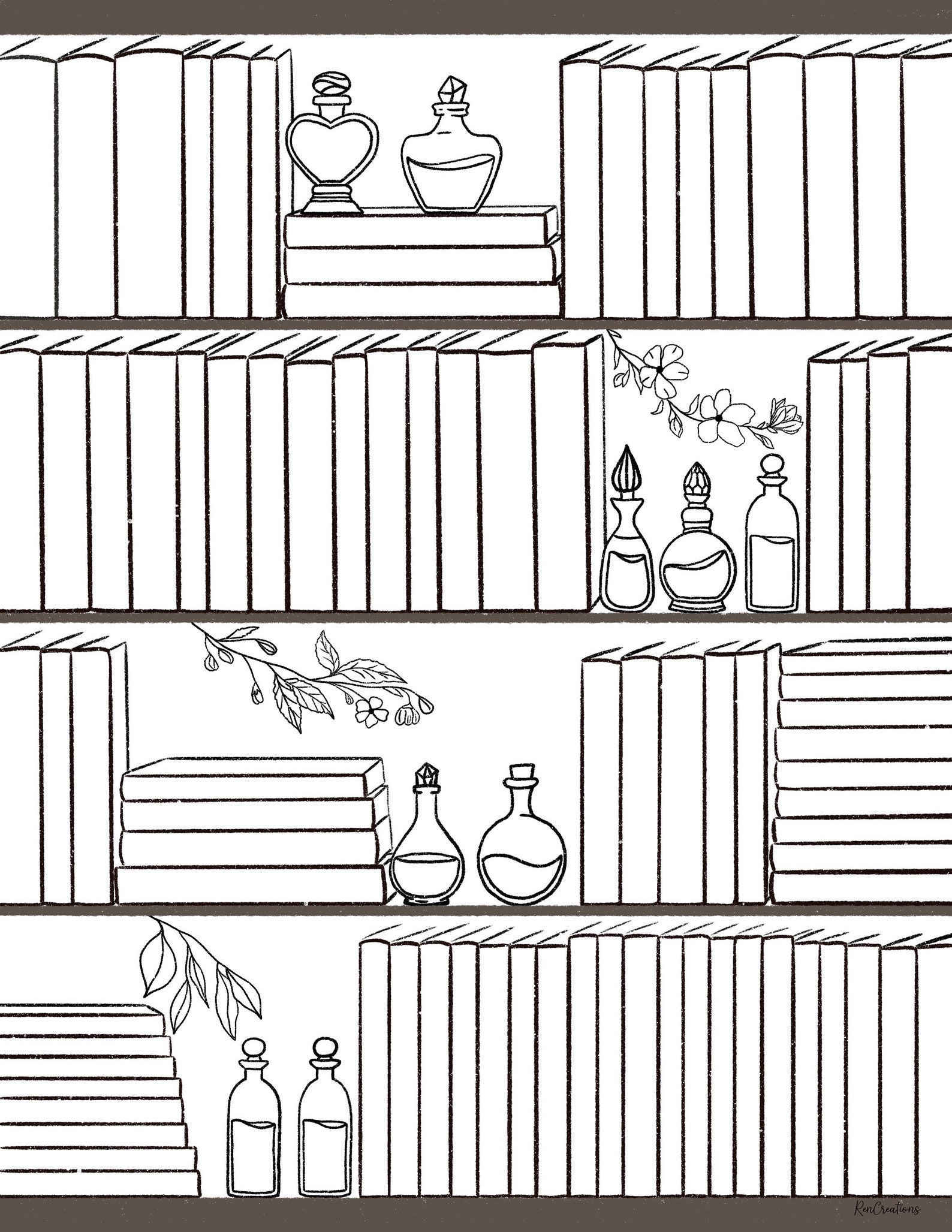 Bookshelf 1 Colouring Page | Digital Download | Bookish Colouring Page ...