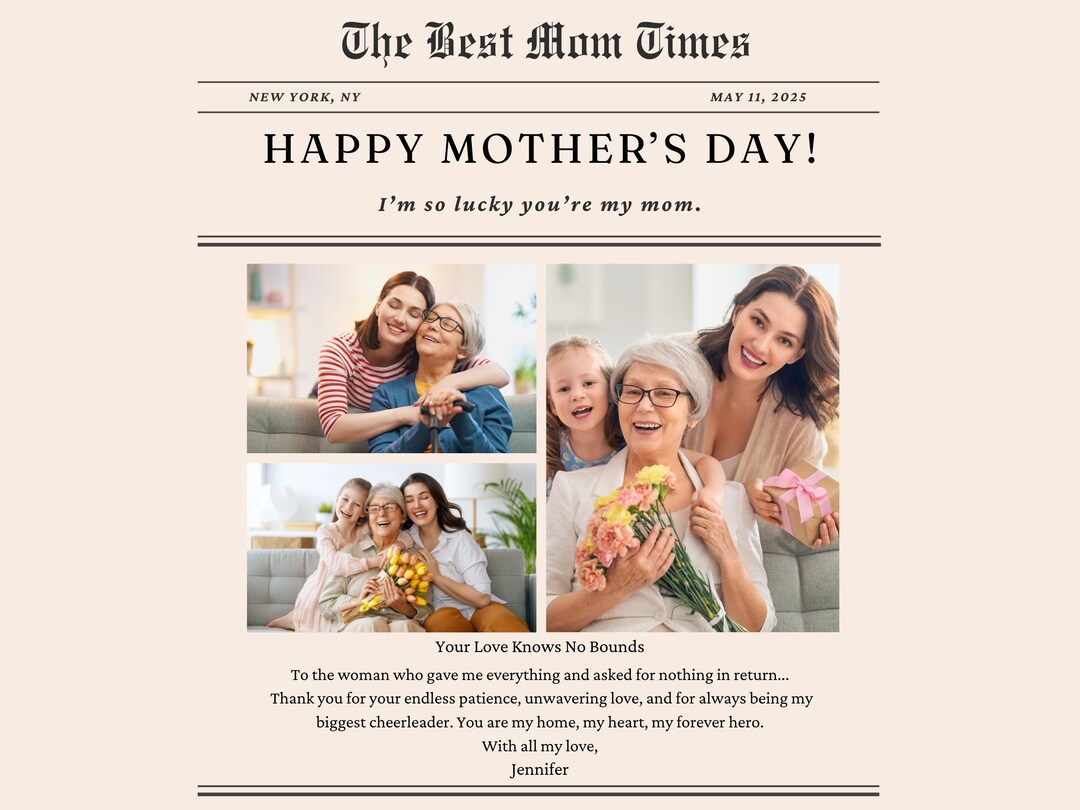 Editable Mother’s Day Newspaper Template – Printable Mom Gift From ...