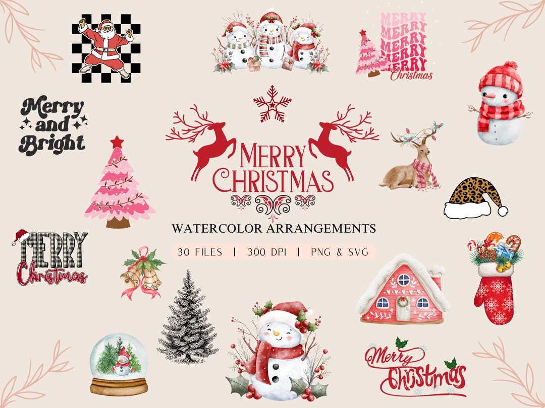 Christmas Clipart Bundle - Santa Claus, Reindeer, Xmas Tree, Ornaments ...