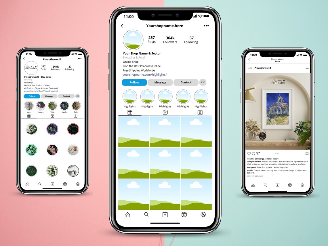 Instagram Mockup Templates for Stunning Profile Designs, Editable Canva ...