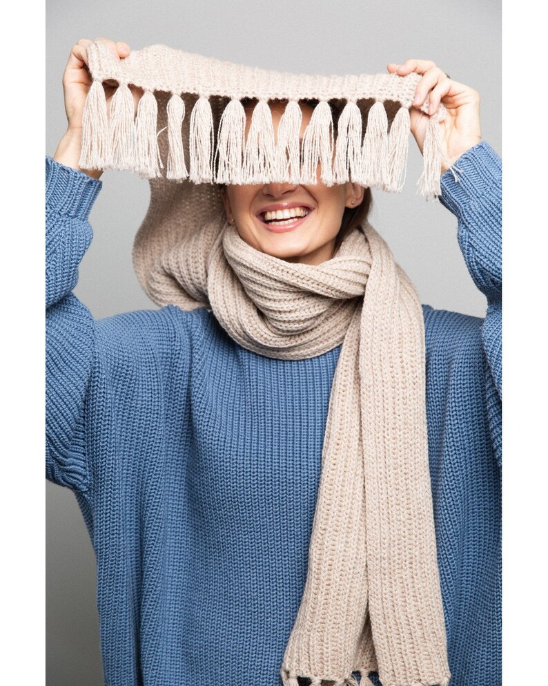 LONG Scarf Adult 100% Merino Wool THICK Knitting 2 Meters Long Scarf ...