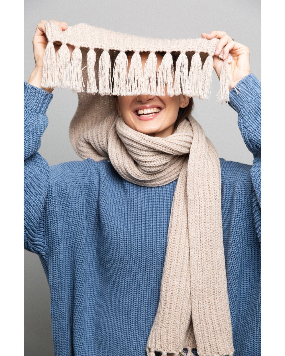 LONG Scarf Adult 100% Merino Wool THICK Knitting 2 Meters Long Scarf ...