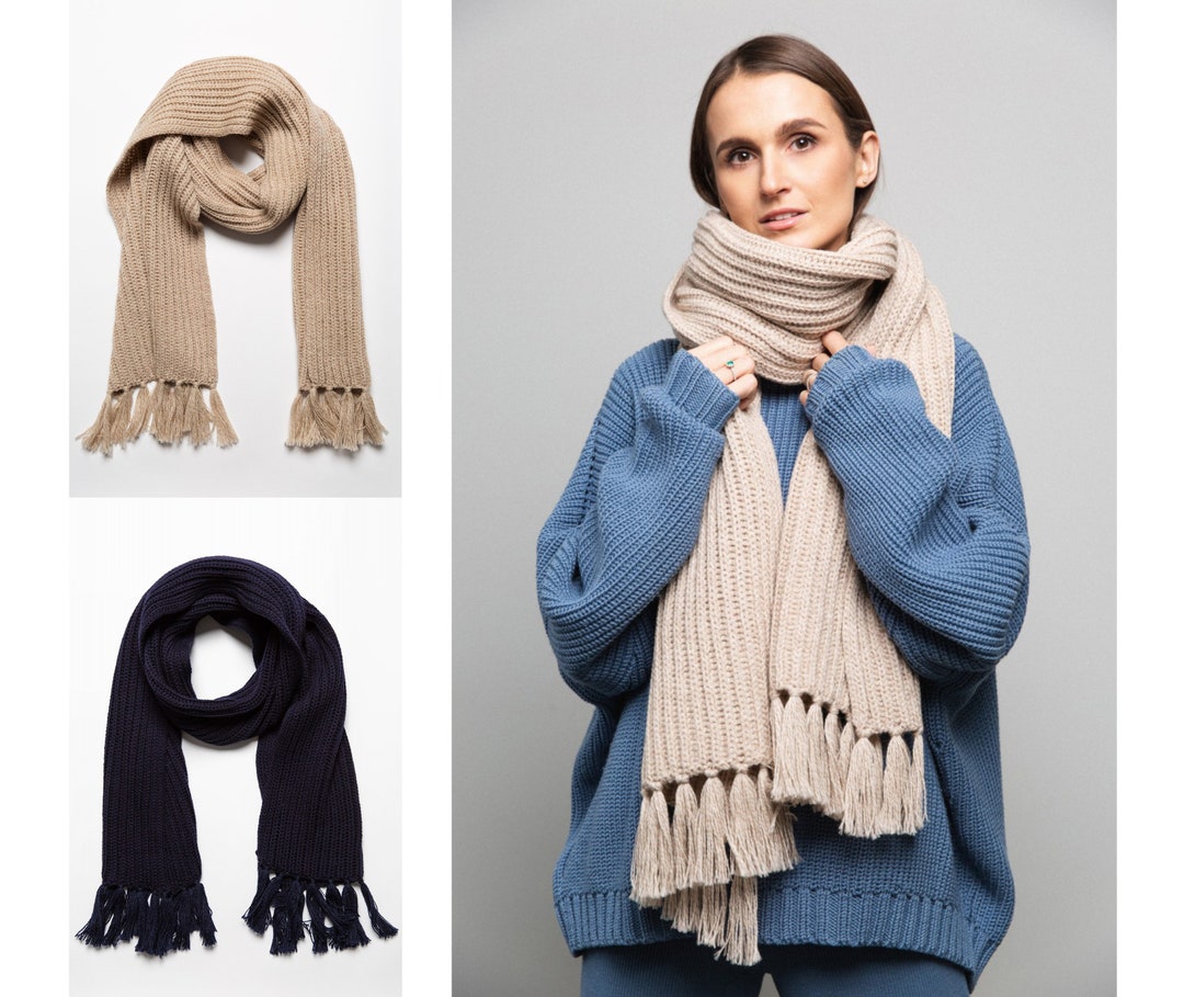 LONG Scarf Adult 100% Merino Wool THICK Knitting 2 Meters Long Scarf ...